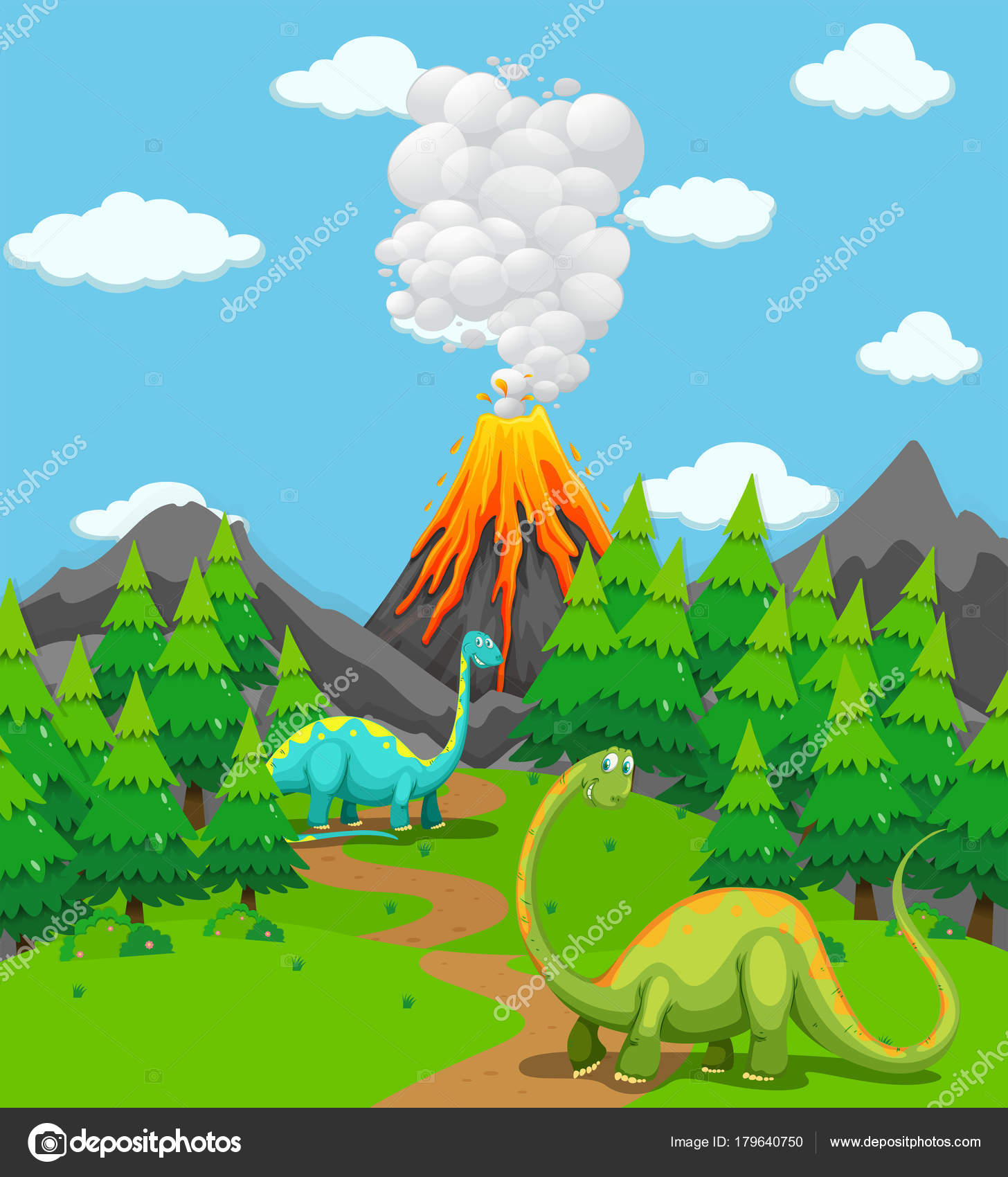 Two dinosaurs and volcano eruption Stock Vector by ©interactimages ...