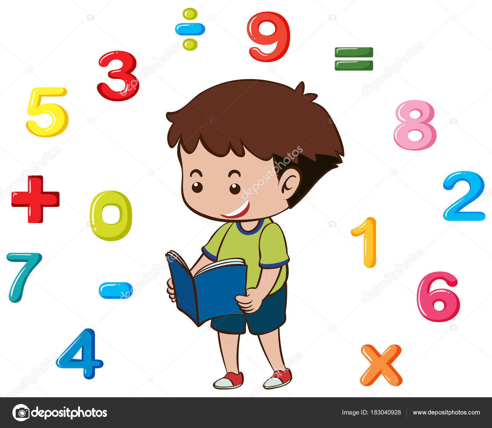 Boy reading book with numbers in background Stock Vector Image by ...