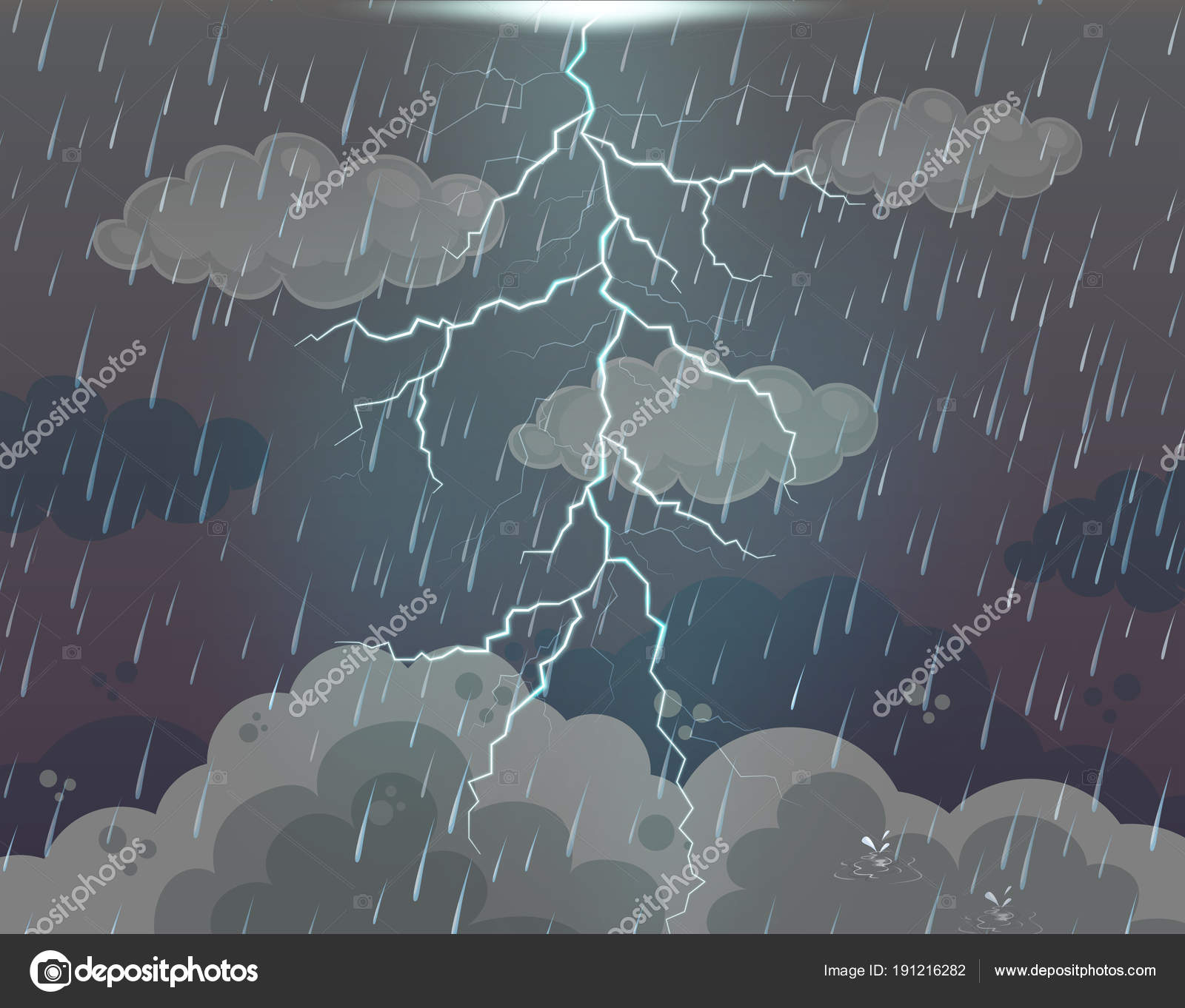 Escena de fondo con relámpagos y lluvia Vector de stock #191216282 de ©interactimages