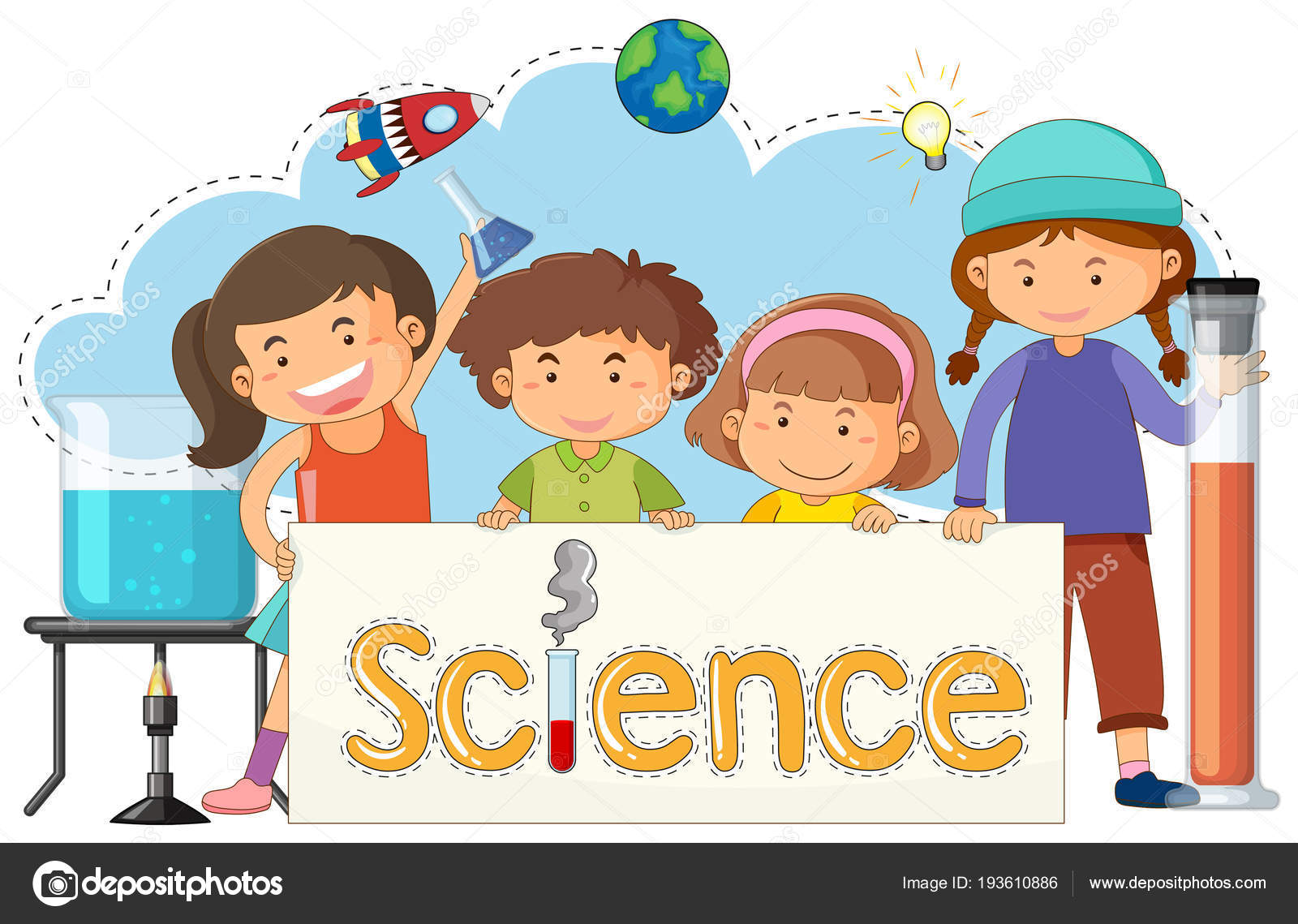 Clipart: cute science | Cute Kids with Science Banner — Stock Vector ...