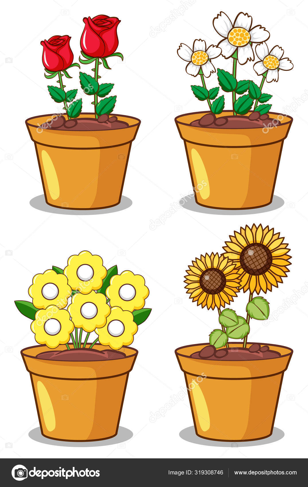 Cuatro plantas en maceta con flores diferentes Vector de stock ...