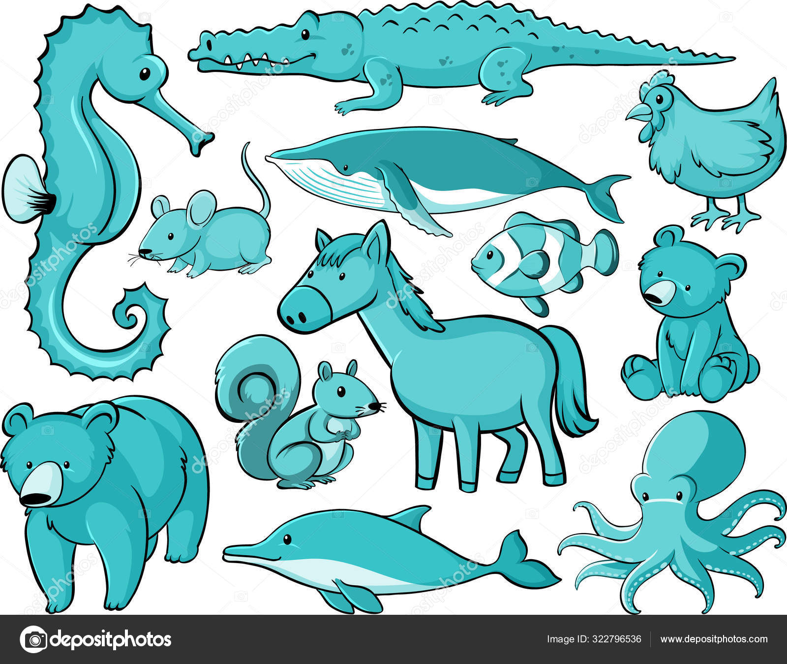 Muchos animales en color azul Vector de stock #322796536 de ©interactimages