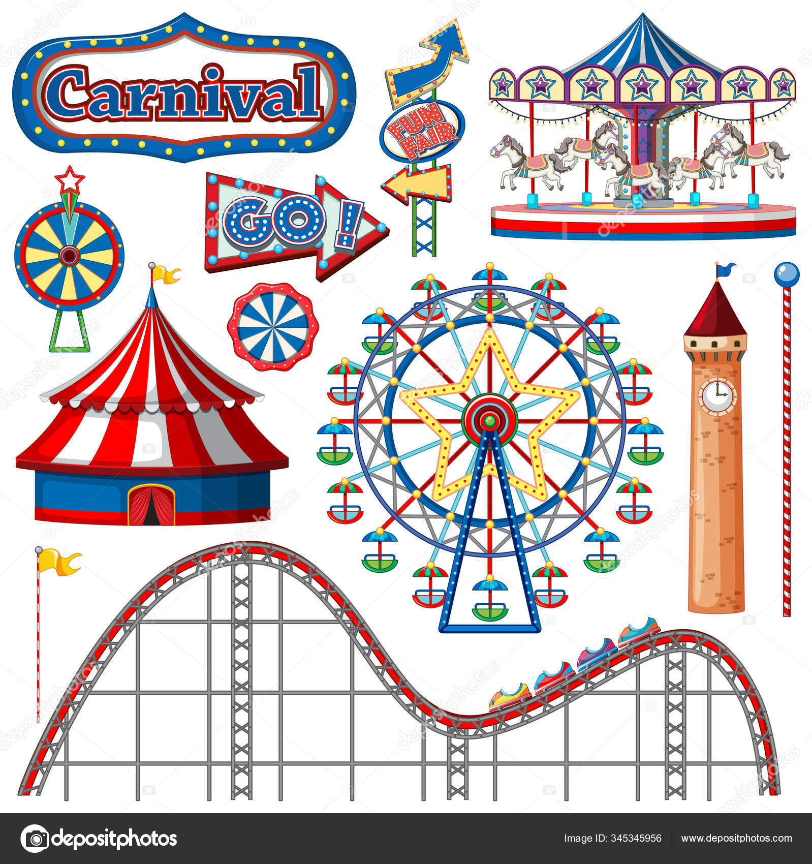 Set of circus items on white background — Stock Vector © interactimages ...