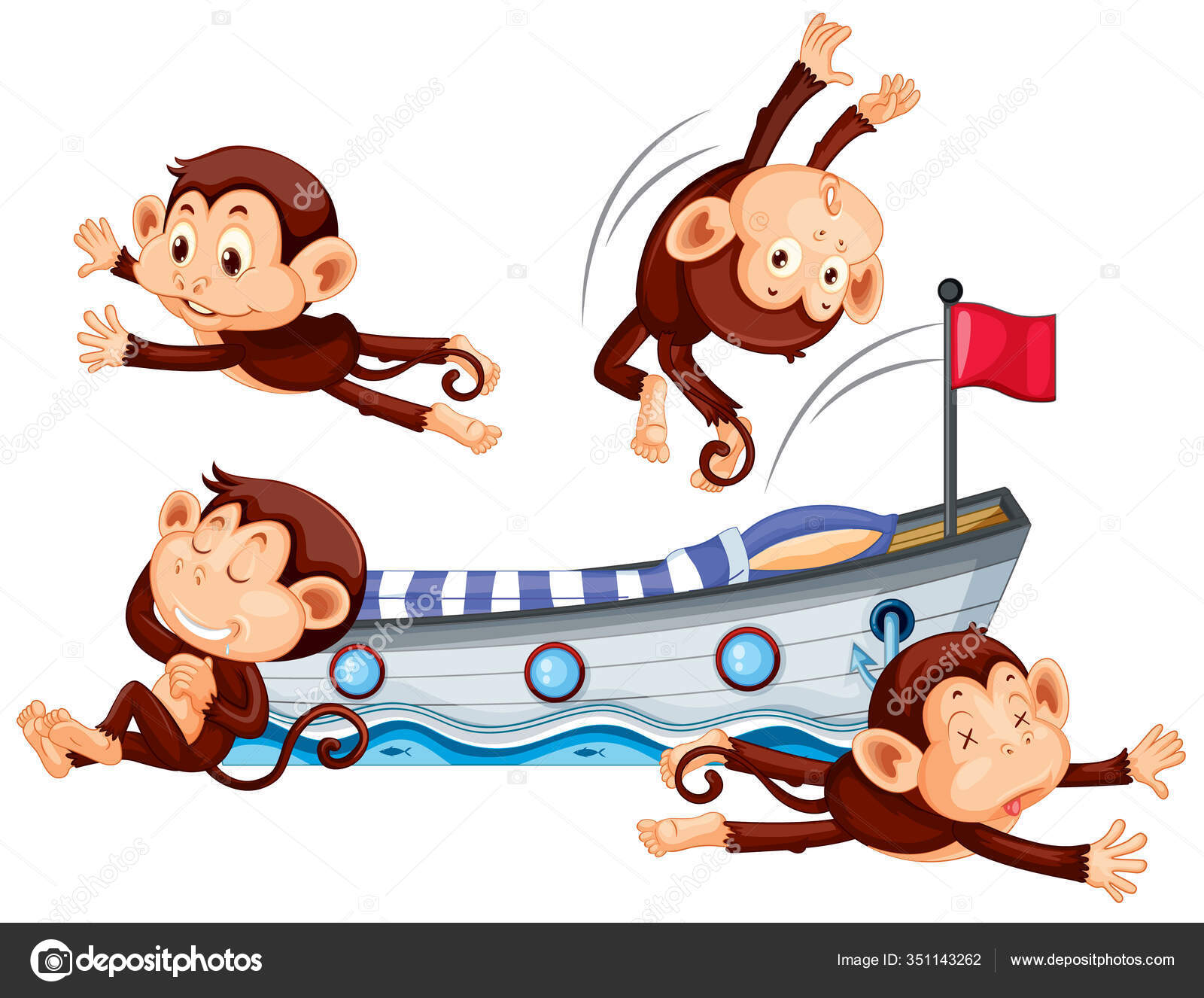 Cuatro Monos Jugando Cama Ilustración Vector de stock #351143262 de ...