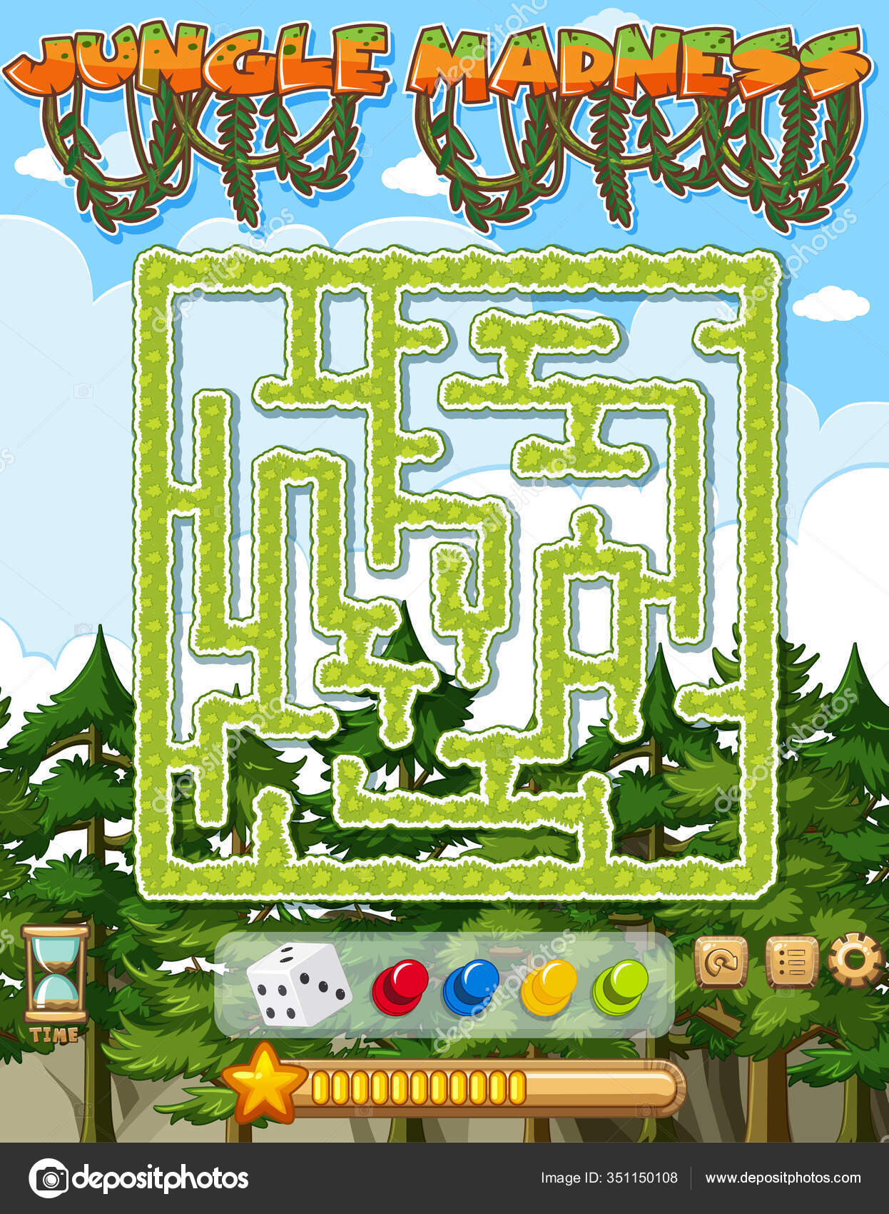 Puzzle Game Template Green Trees Background Illustration Stock Vector ...