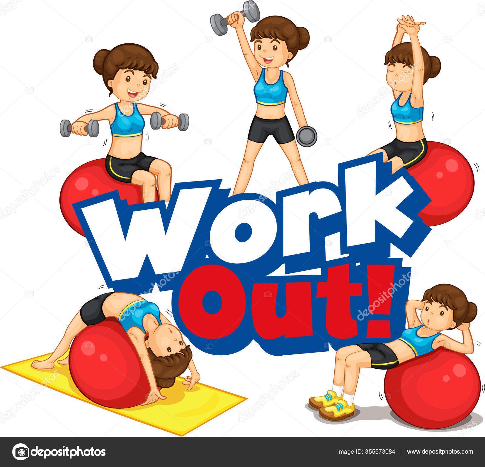 Font Design Word Work Out Woman Doing Exercise Illustration — Stock ...