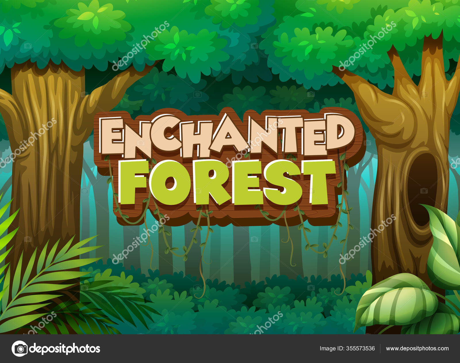 Font Design Word Enchanted Forest Forest Background Illustration Stock ...