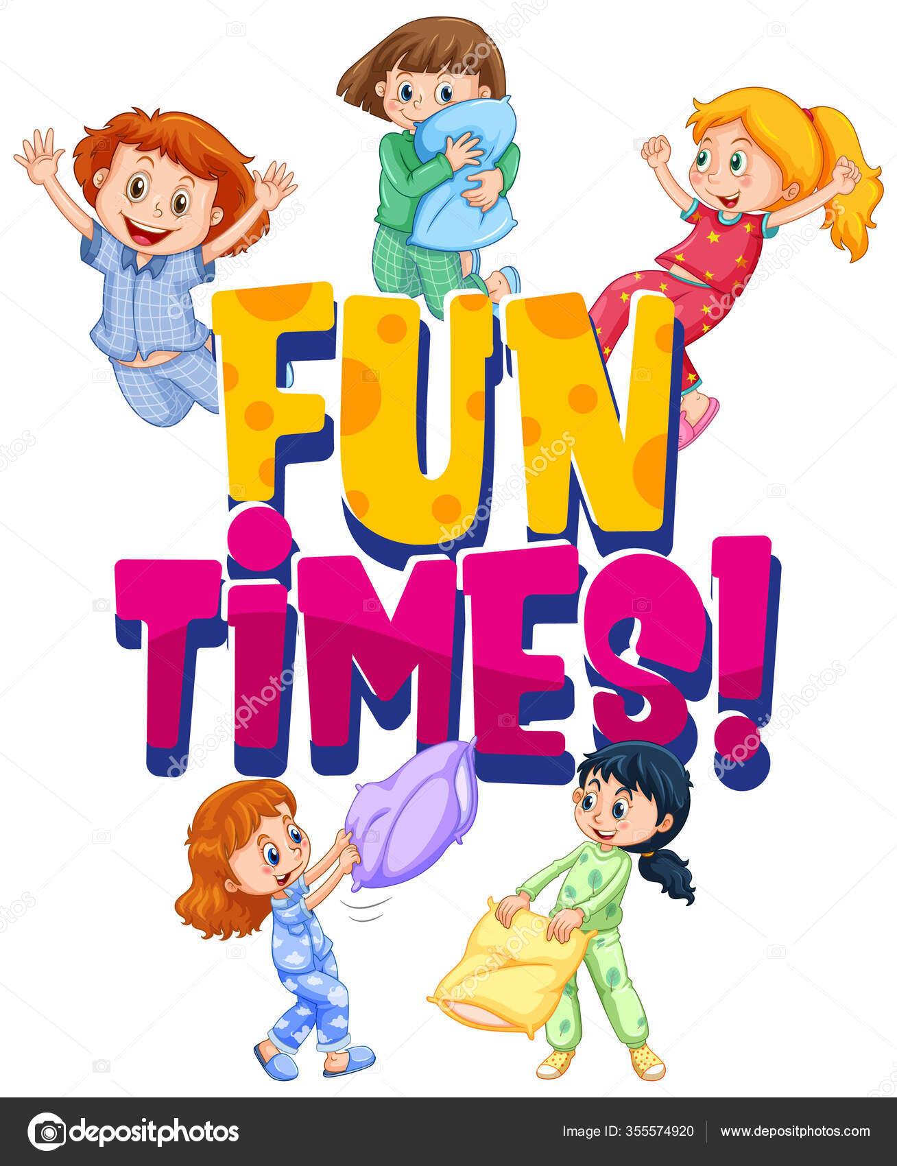 Font Design Word Fun Times Girls Slumber Party White Background Stock ...