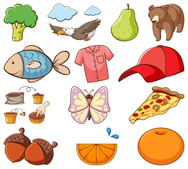 Large Set Different Food Other Items White Background Illustration ...