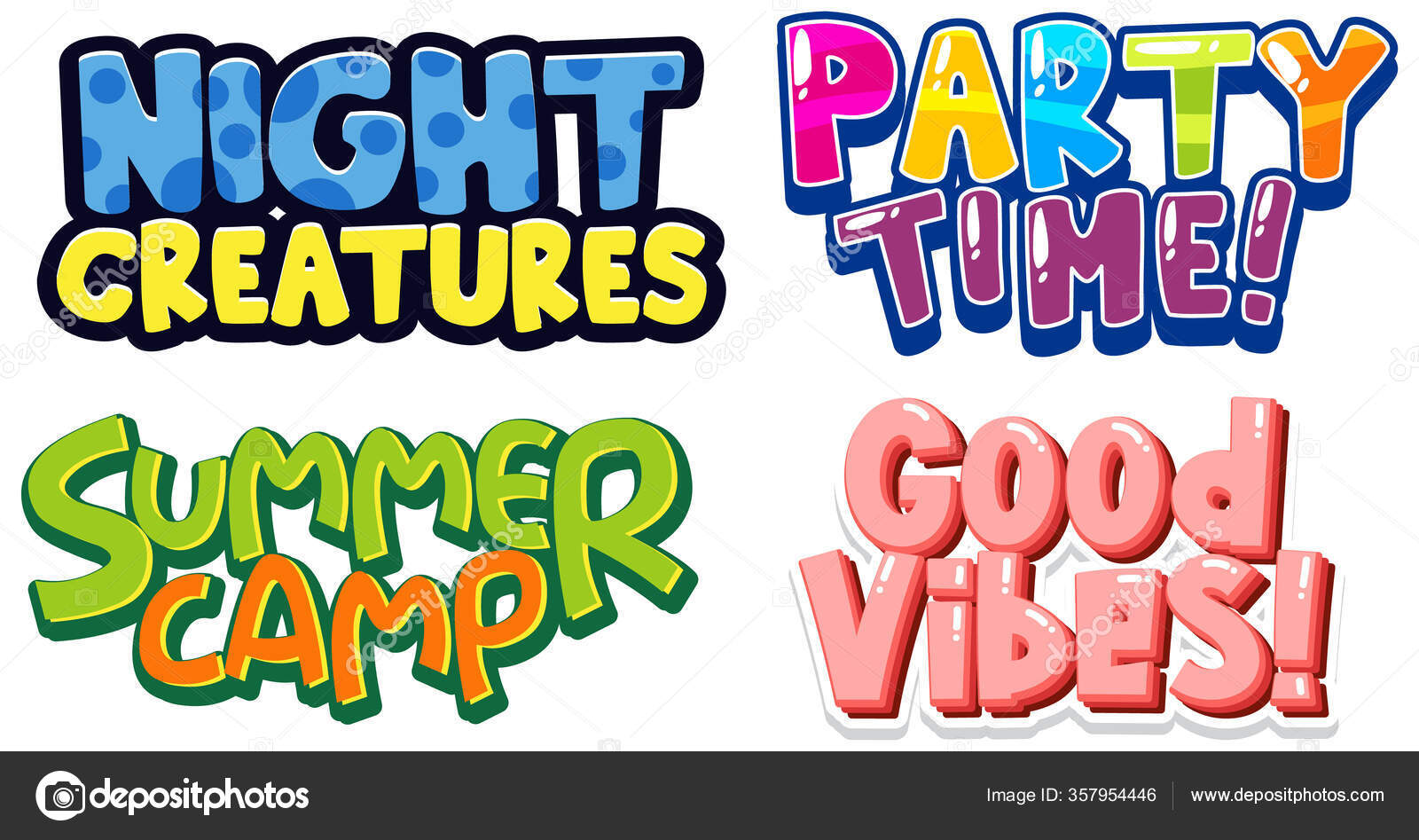 Font Design Four Different Words White Background Illustration Stock ...