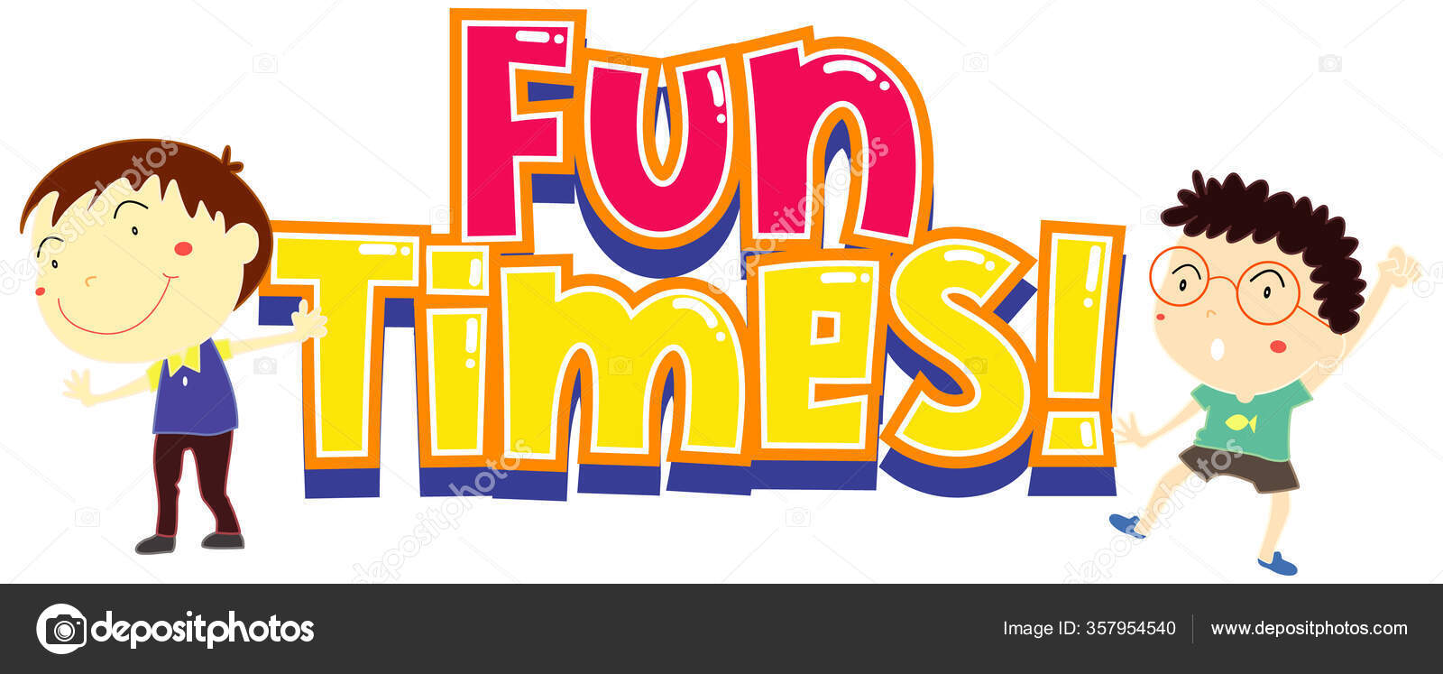 Font Design Word Fun Times Two Boys White Background Illustration Stock ...