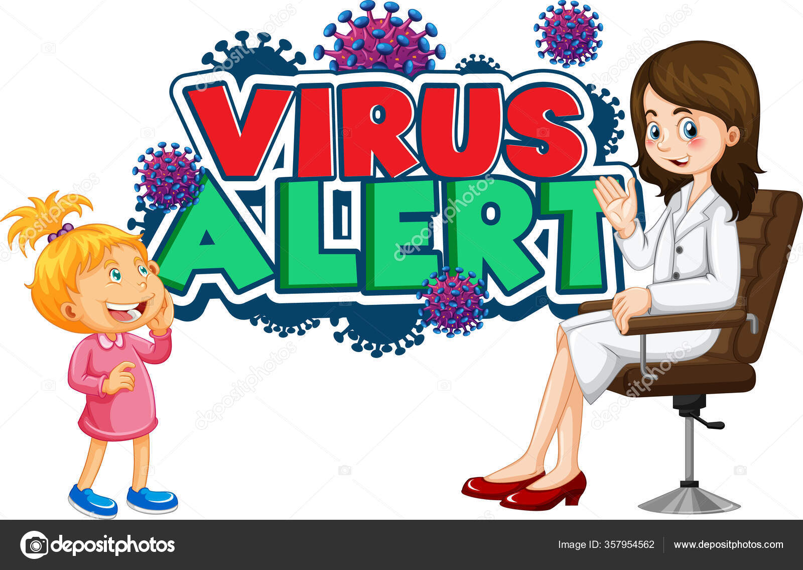 Font Design Word Virus Alert Girl Doctor White Background Illustration ...