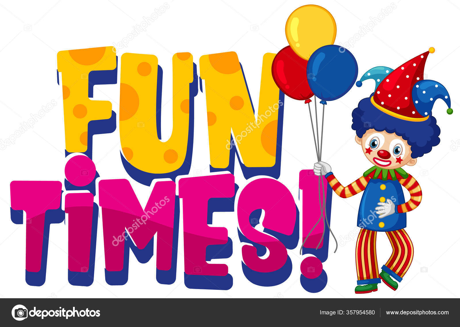 Font Design Word Fun Times Funny Clown White Background Illustration ...