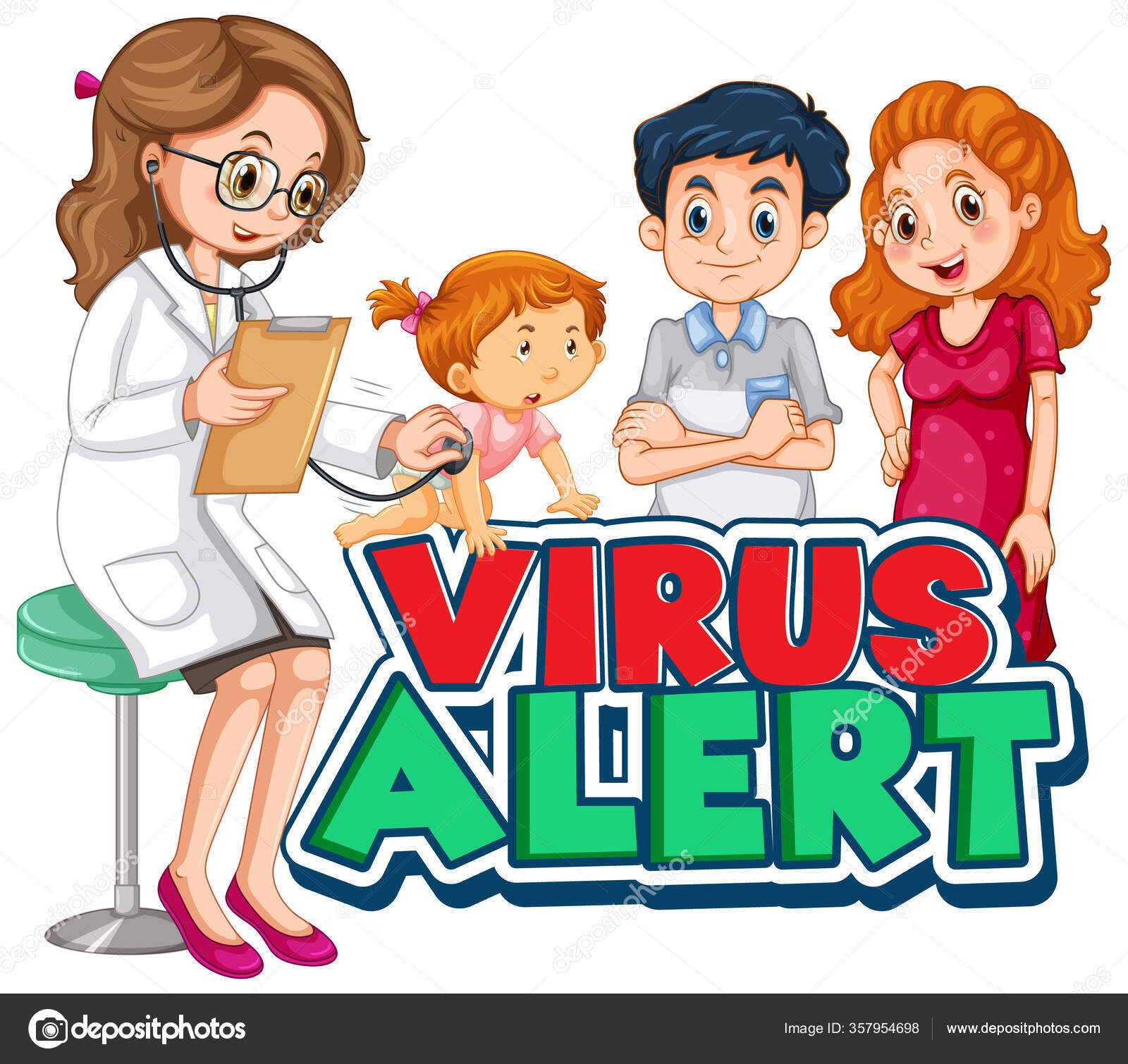 Font Design Word Virus Alert Doctor Sick Girl Illustration Stock Vector ...
