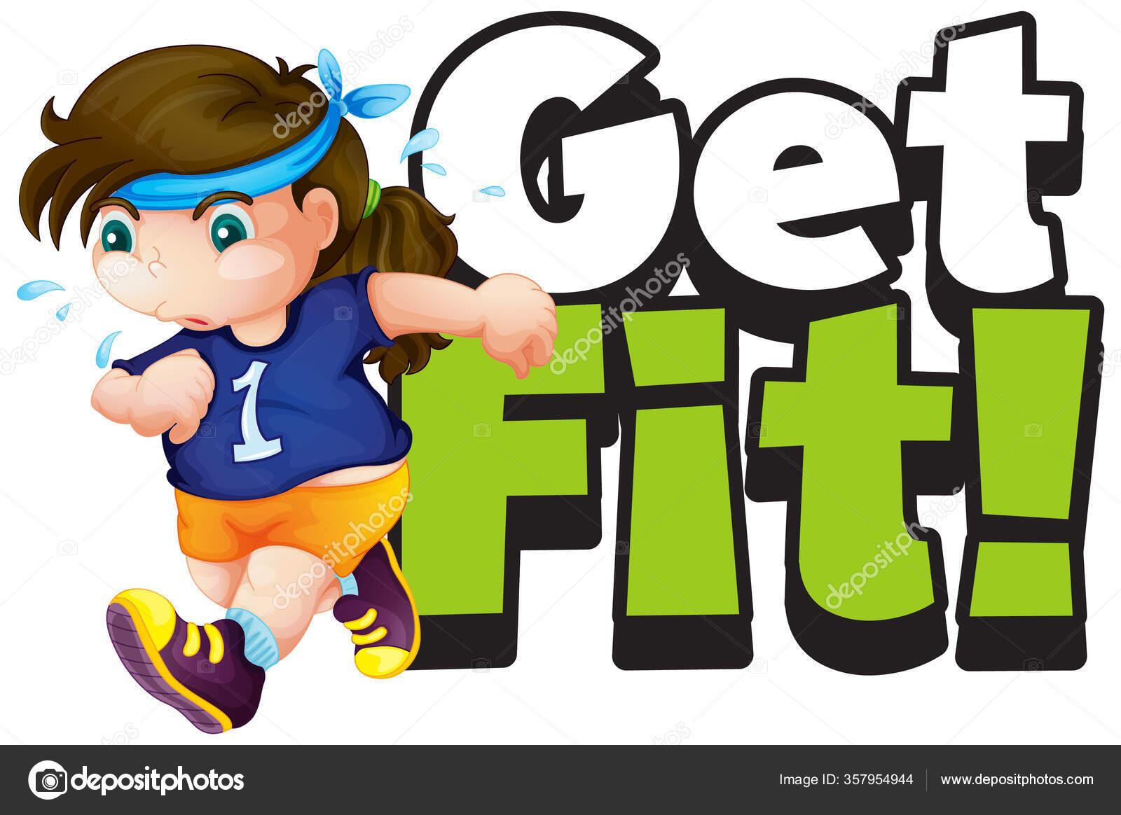 Font Design Word Get Fit Girl Running Illustration — Stock Vector ...