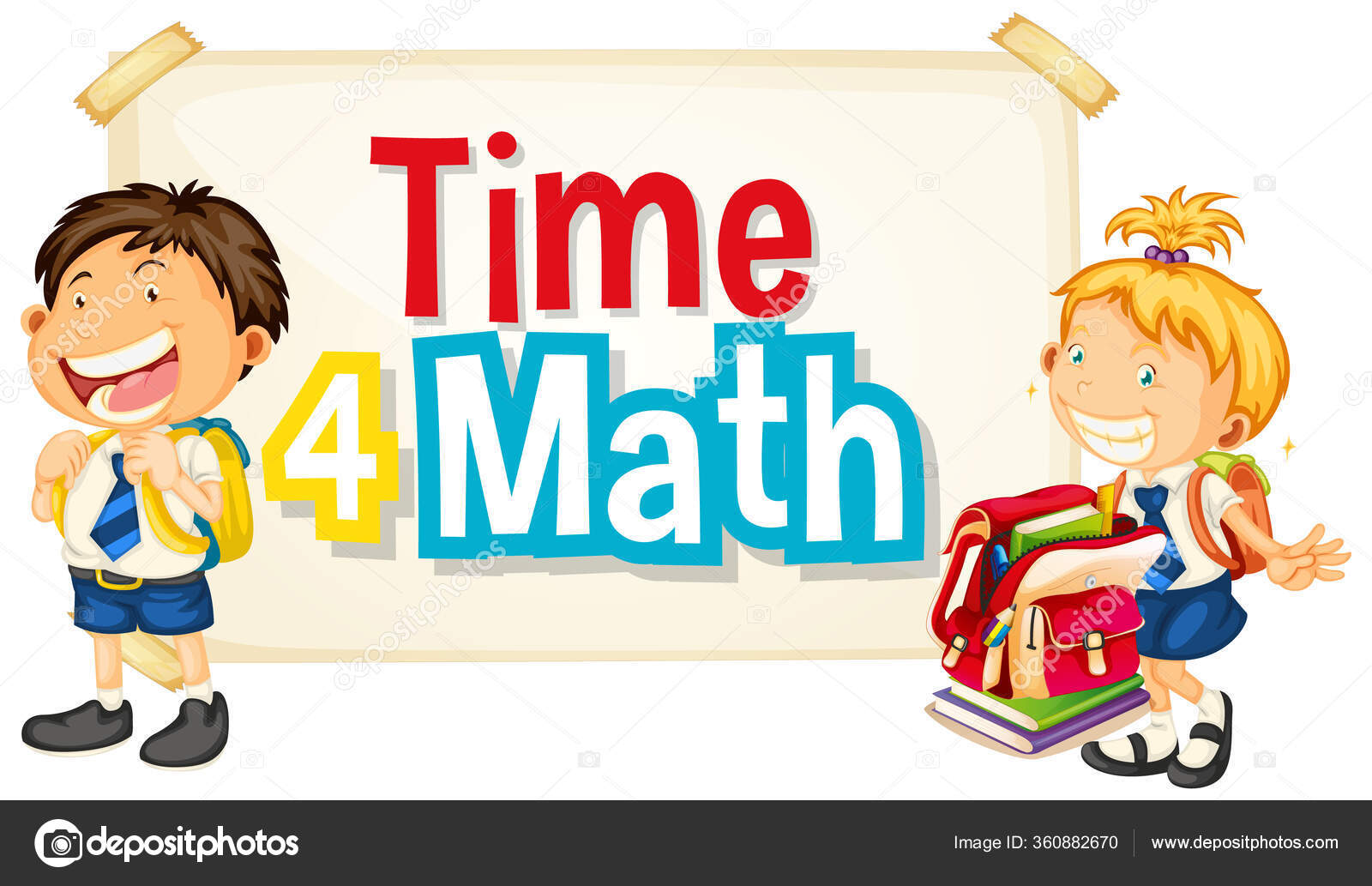 Font Design Word Time Math Two Happy Students Illustration Stock Vector ...