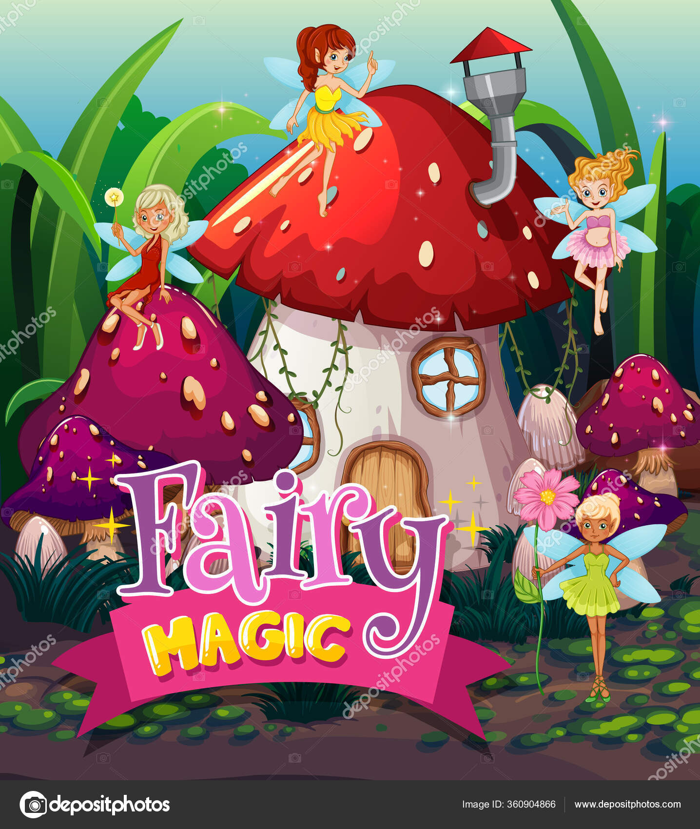 Font Design Word Fairy Magic Fairies Flying Garden Illustration Stock ...