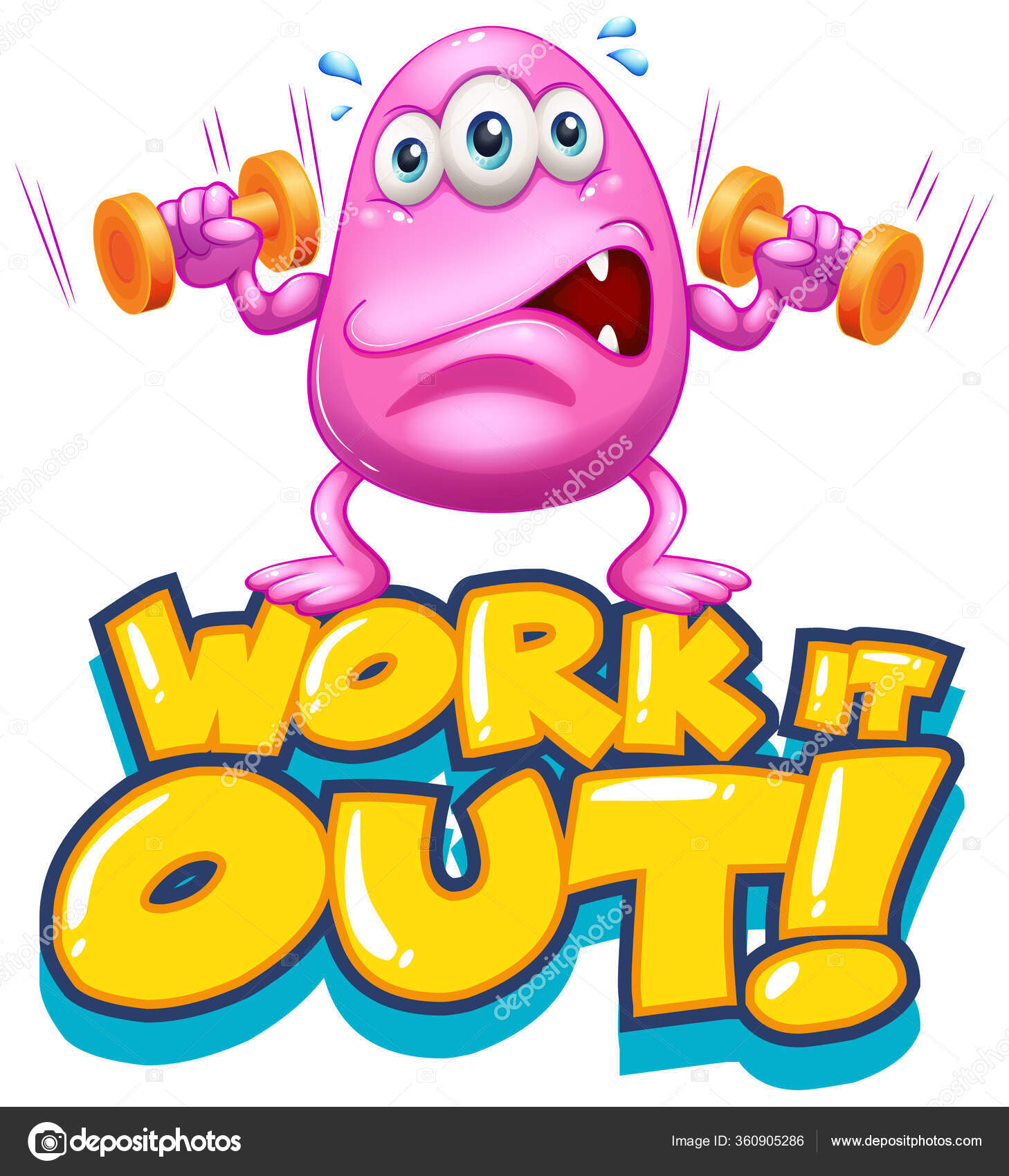Font Design Word Work Out Monster Lifting Dumbbells Illustration Stock ...