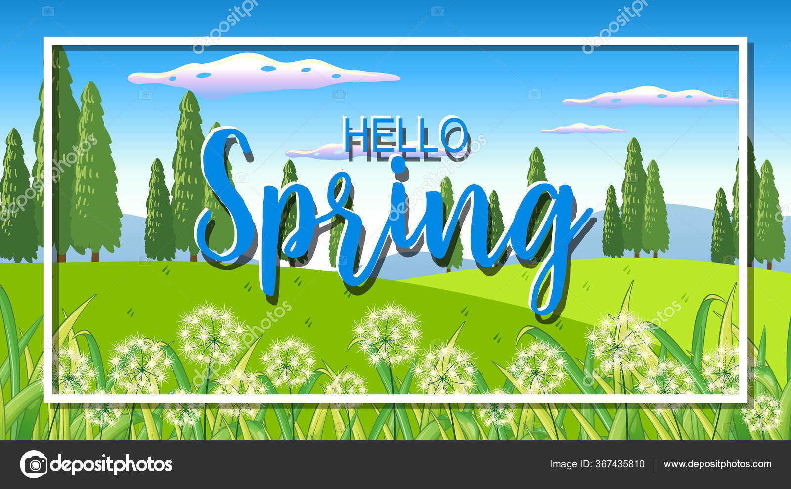 Nature Scene Background Word Hello Spring Garden Illustration Stock ...