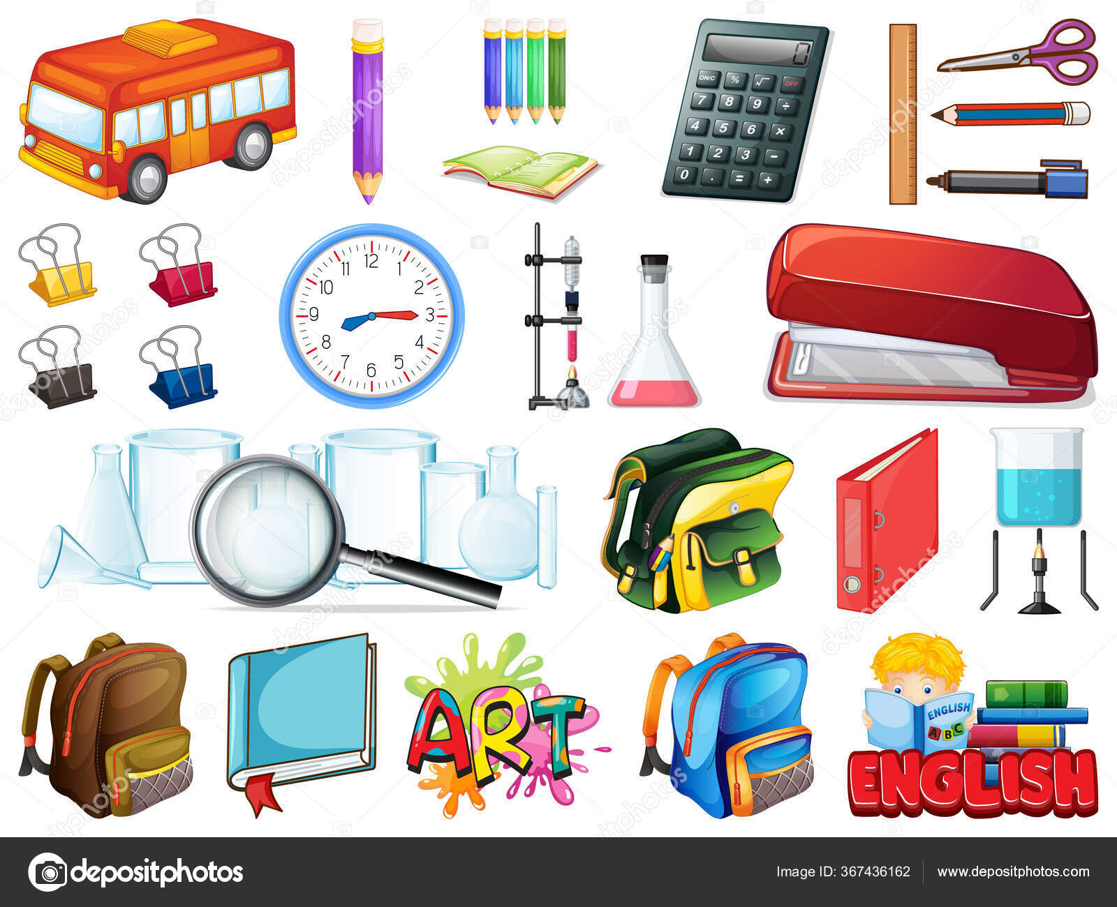 Large Set School Items White Background Illustration Stock Vector Image ...