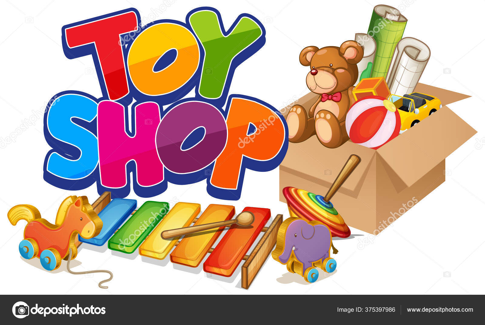 Font Design Word Toy Shop Many Toys Background Illustration Stock ...