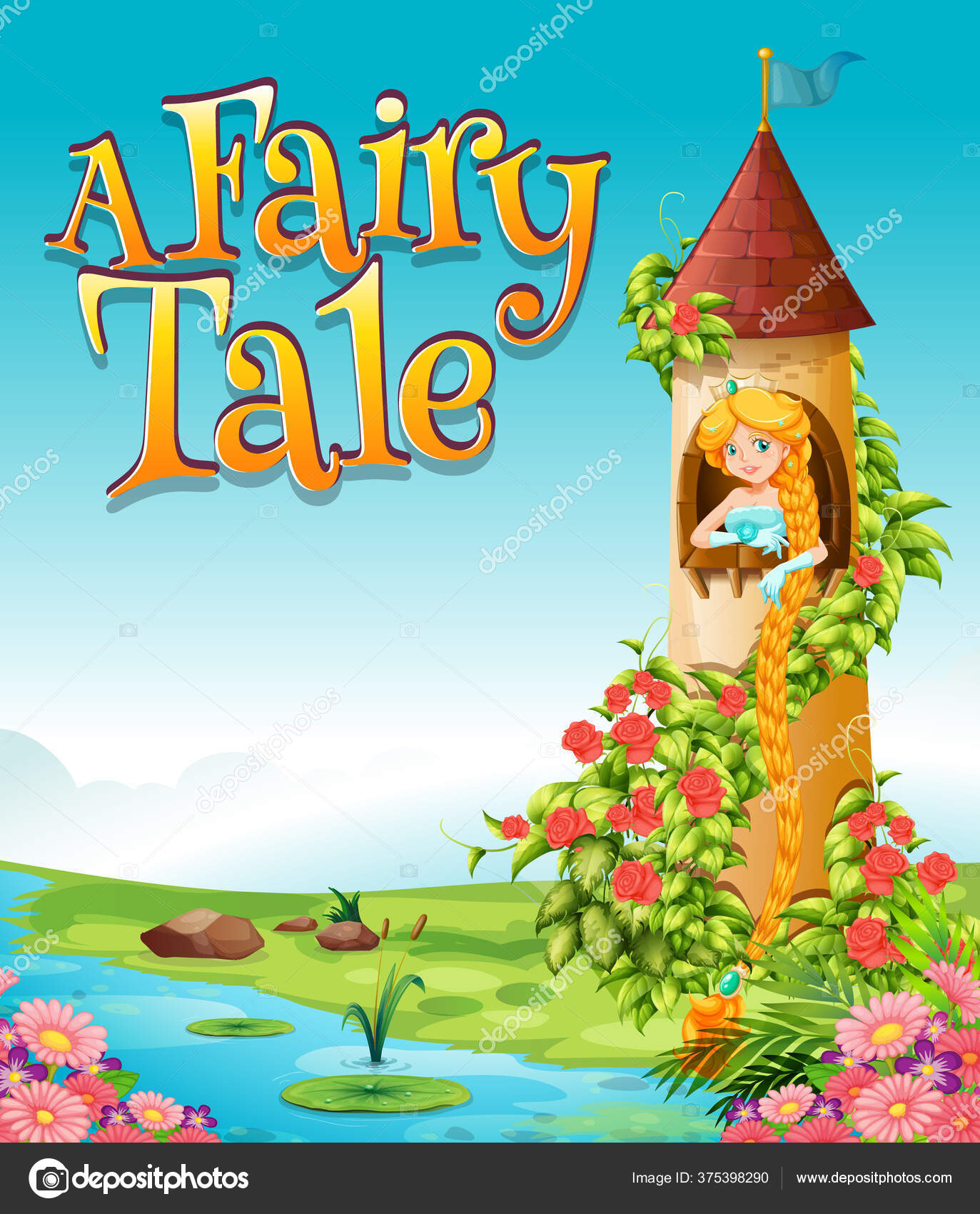 Font Design Word Fairy Tale Princess Tower Illustration Stock Vector by ...