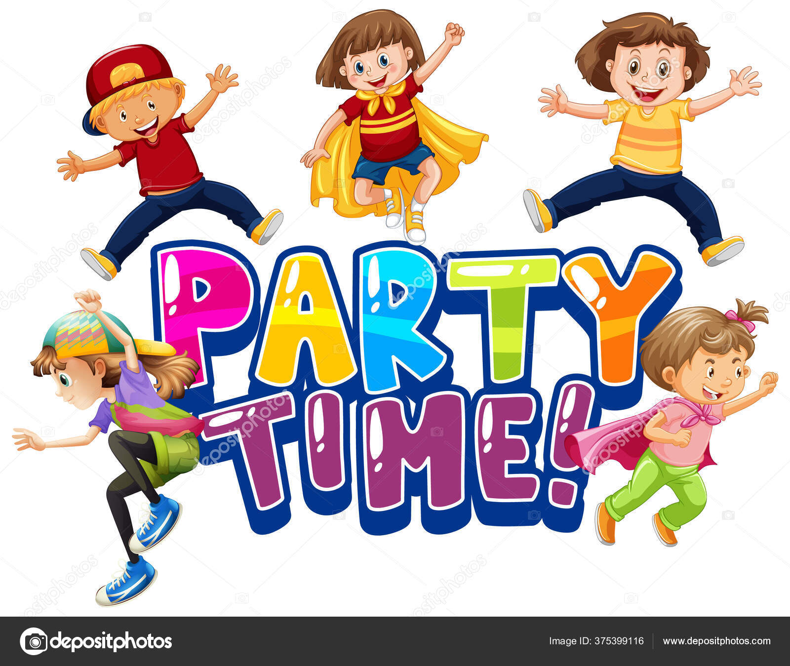 Font Design Word Party Time Happy Kids Smiling Illustration Stock ...