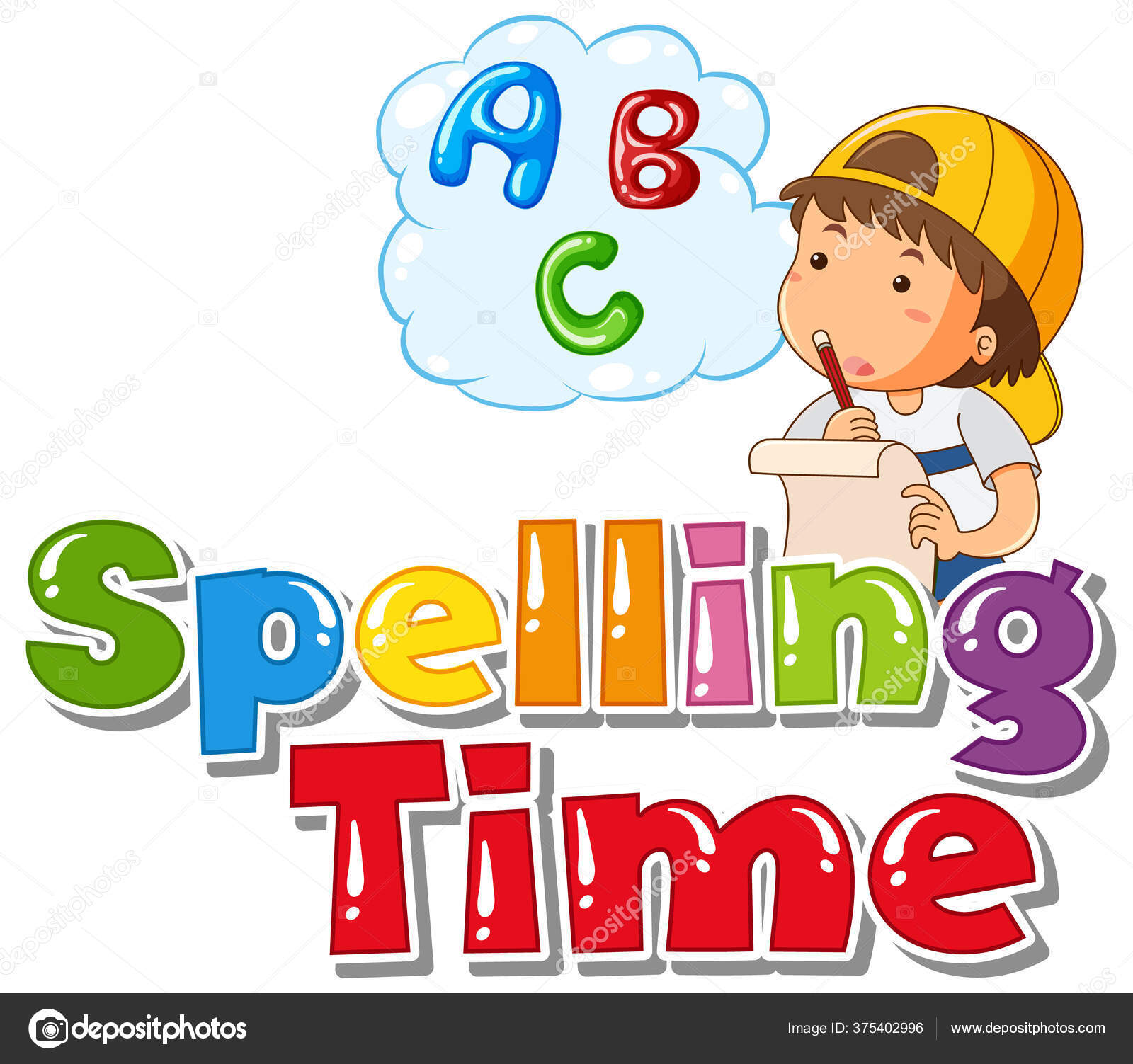 Font Design Word Spelling Time Boy Thinking Illustration Stock ...