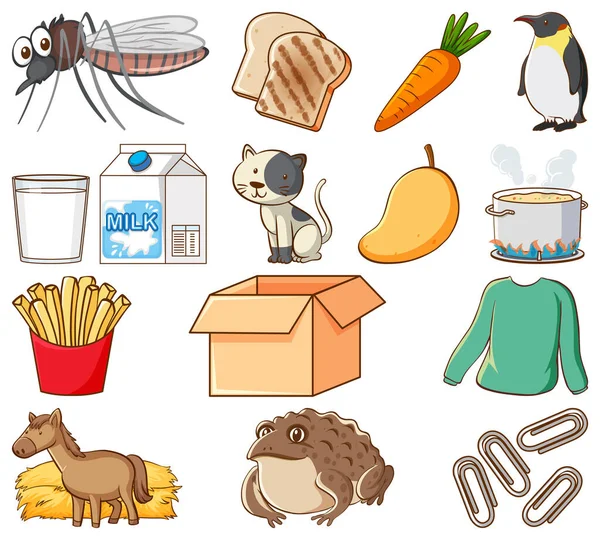 Large Set Animals Other Items White Background Illustration Stock ...