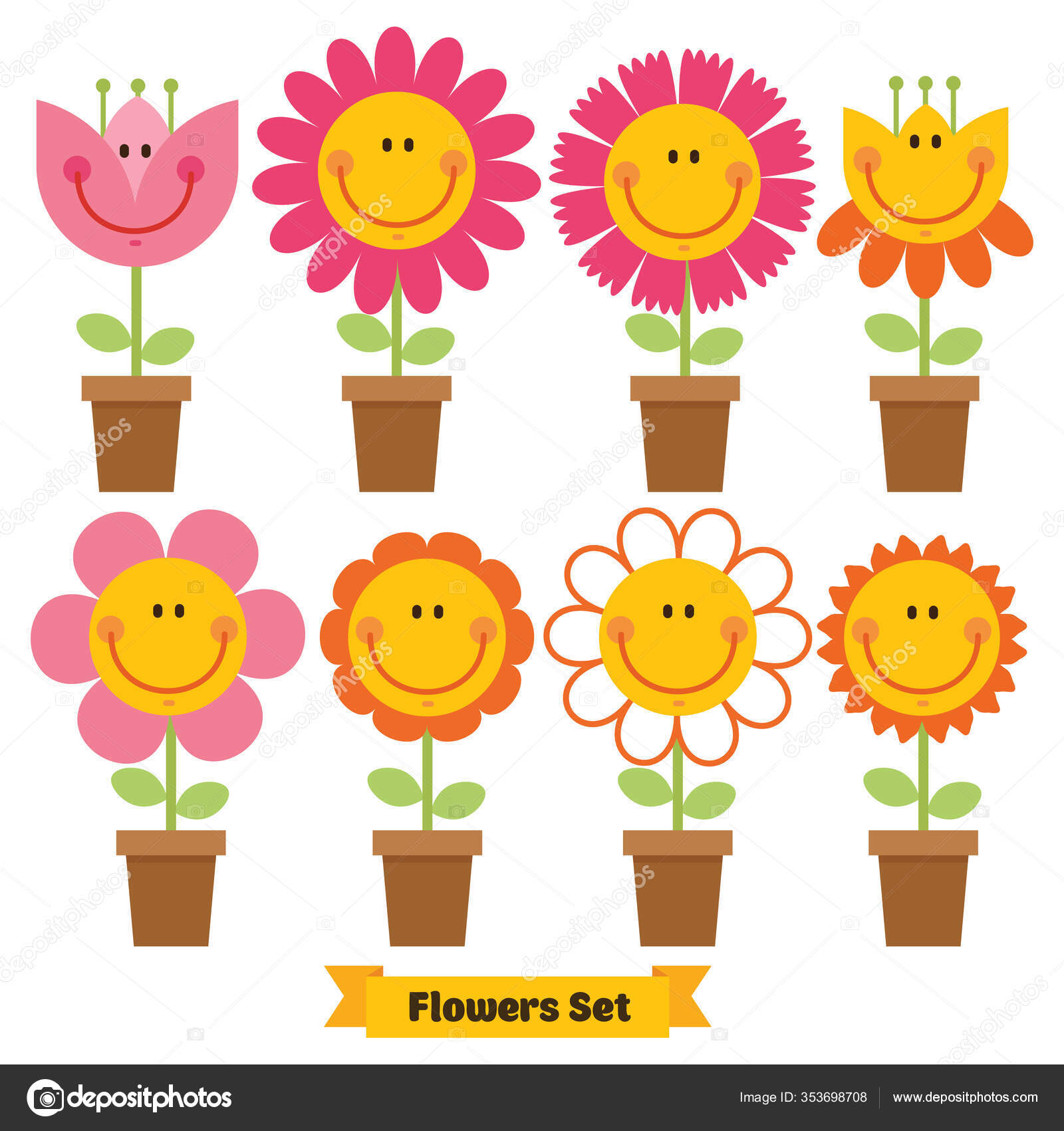 Cute flowers emoticon set. Funny flowers collection. Stock Vector by ©a ...
