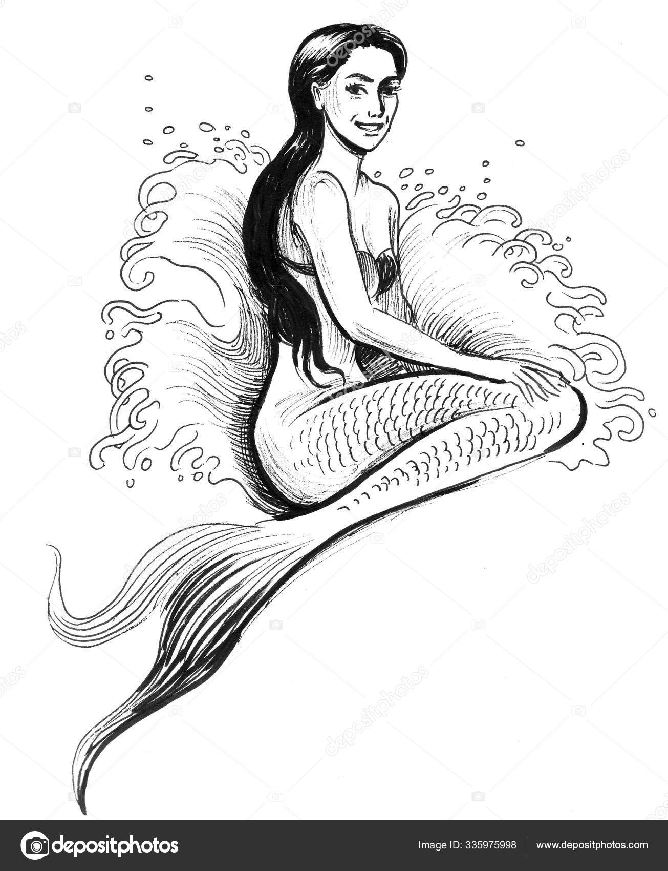 Dibujo De Sirena En Blanco Y Negro 1.500+ Sirena Para Colorear