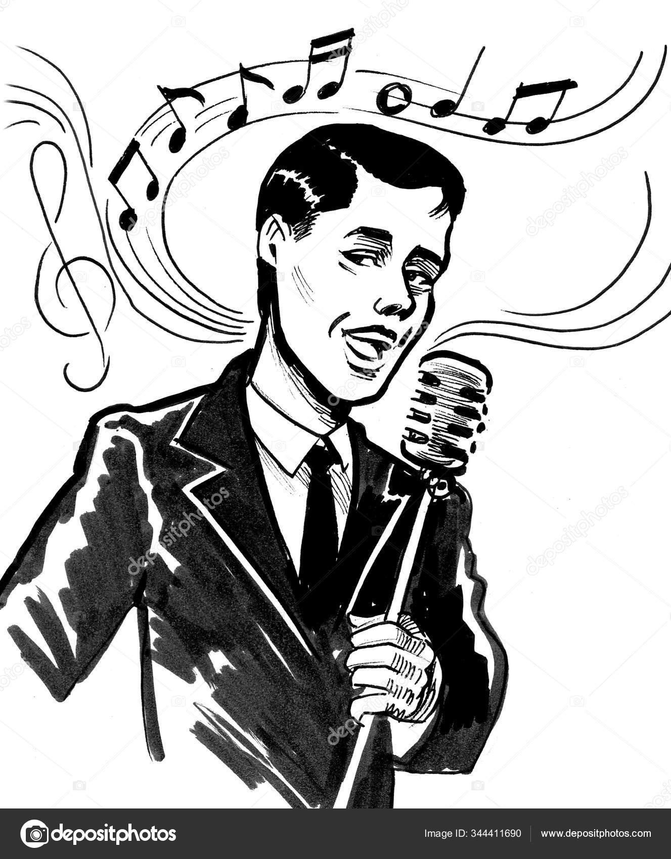 Retro Singer Ink Black White Drawing — Stock Photo © alexblacksea ...
