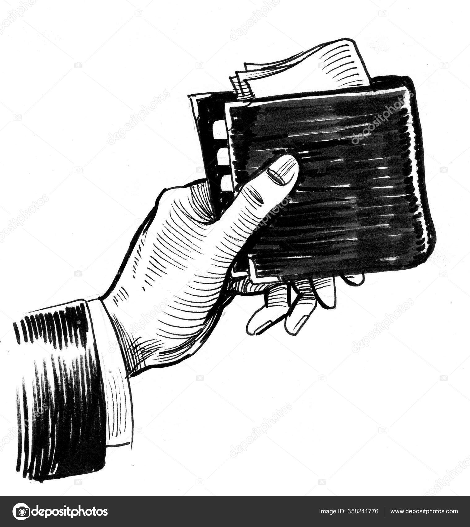 Hand Holding Wallet Ink Black White Drawing Stock Illustration by ...
