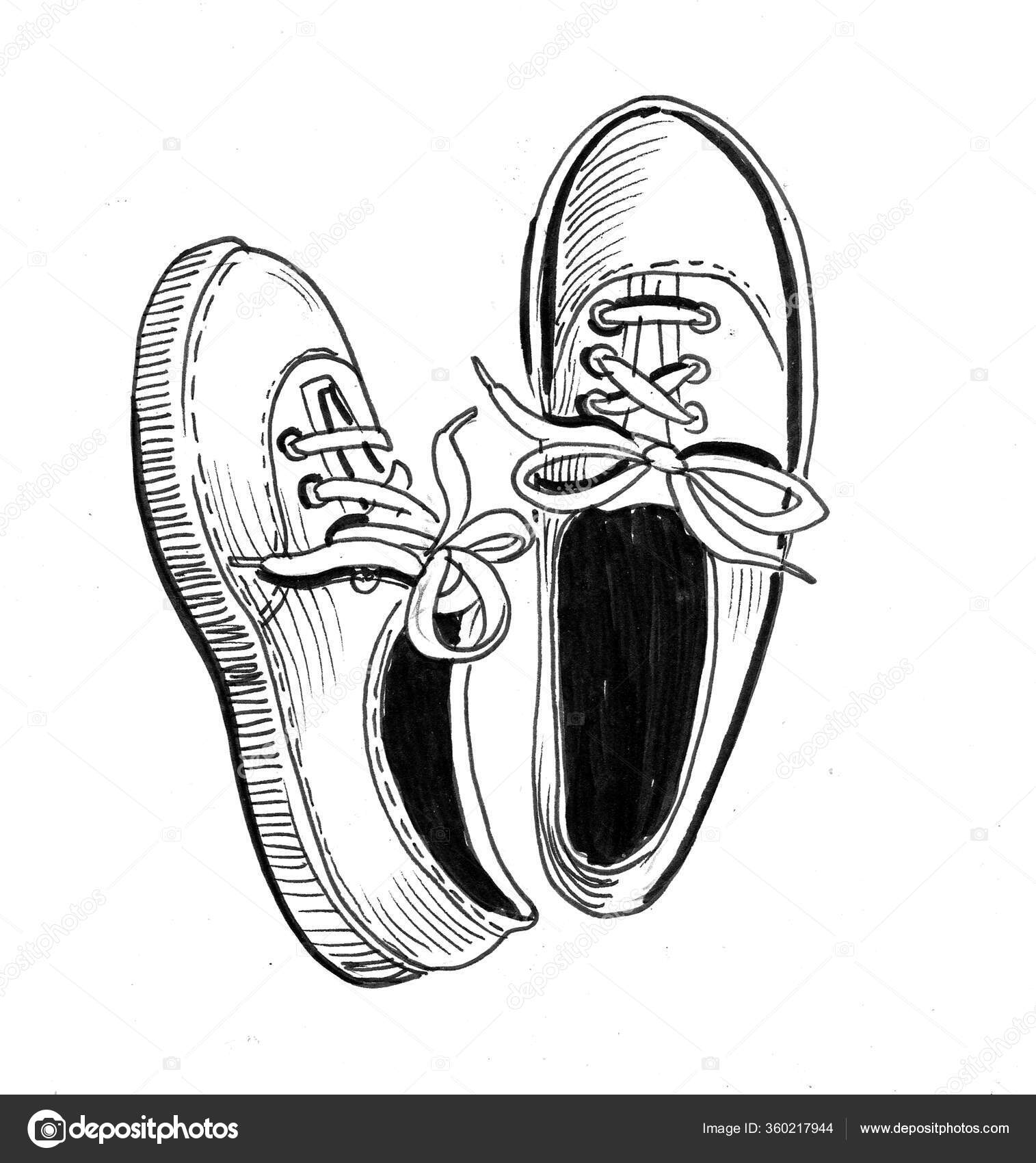 Pair Sport Shoes Ink Black White Drawing Stock Illustration by ...
