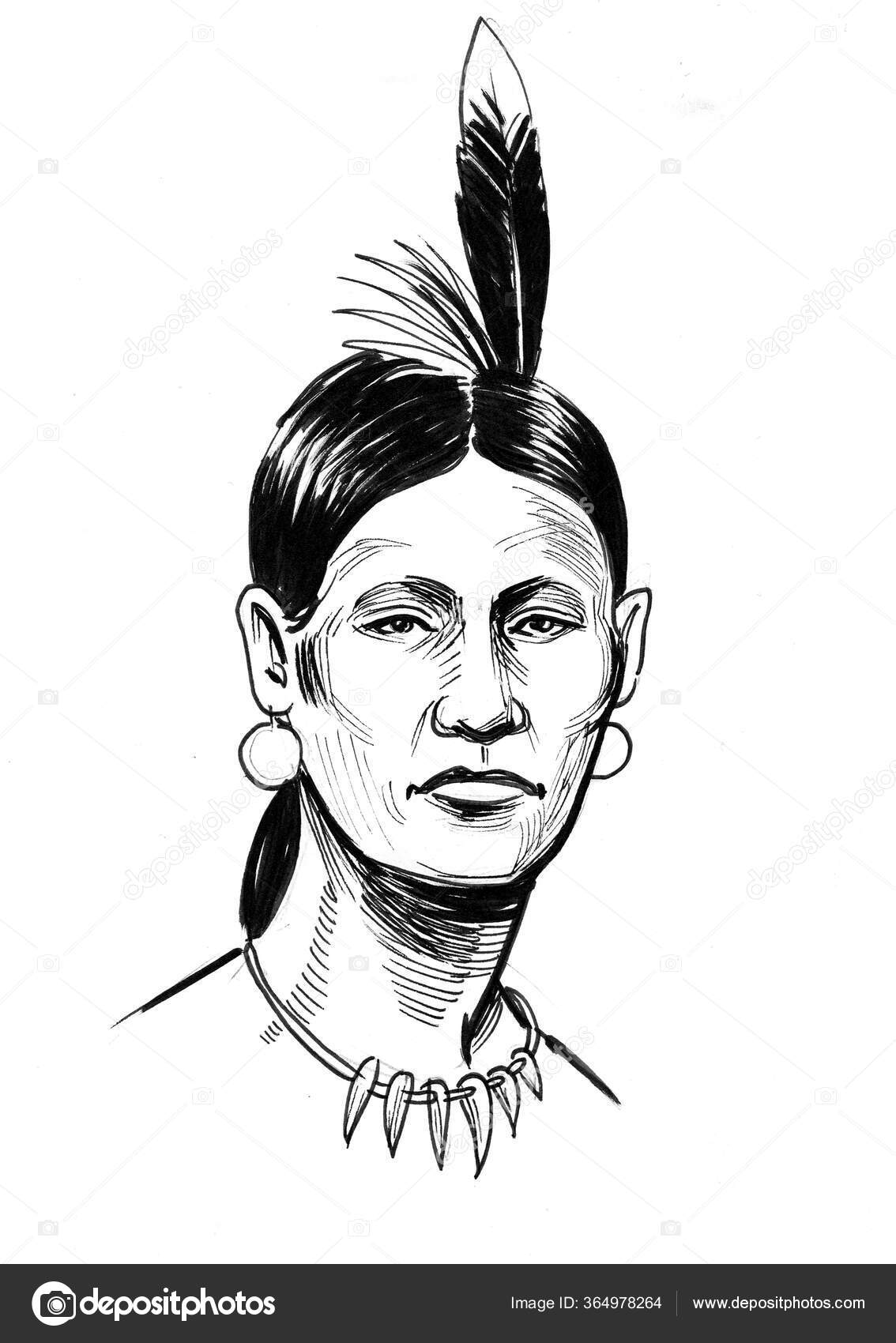 American Native Ink Black White Drawing Stock Illustration by ...
