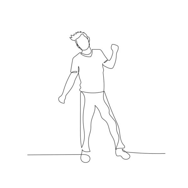 Continuous One Line Dancing Man With Hand On Face Vector Illustration