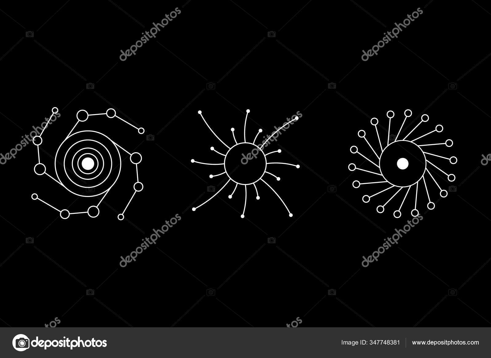 Magic round spiral geometry white symbol set with inscribed circle ...