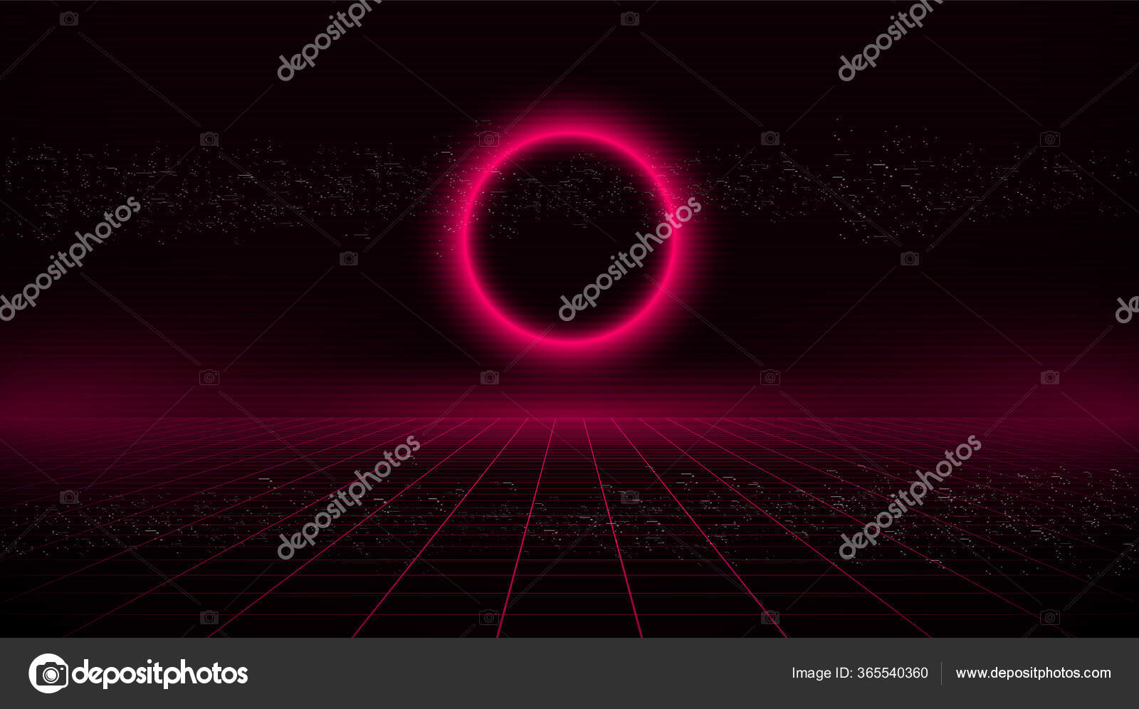 Retrowave sci-fi pink laser perspective grid background with glowing ...