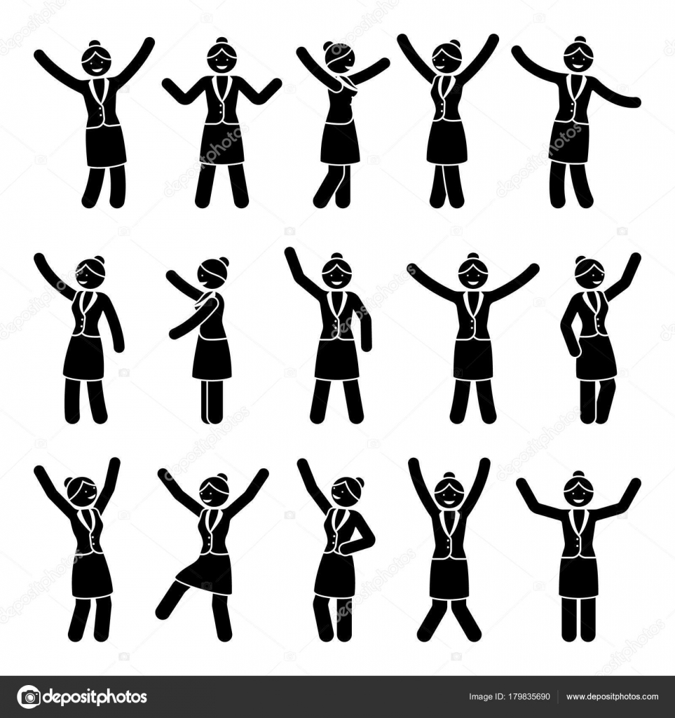 Stick Figure Happiness Celebration Motion Woman Set Vector Illustration ...
