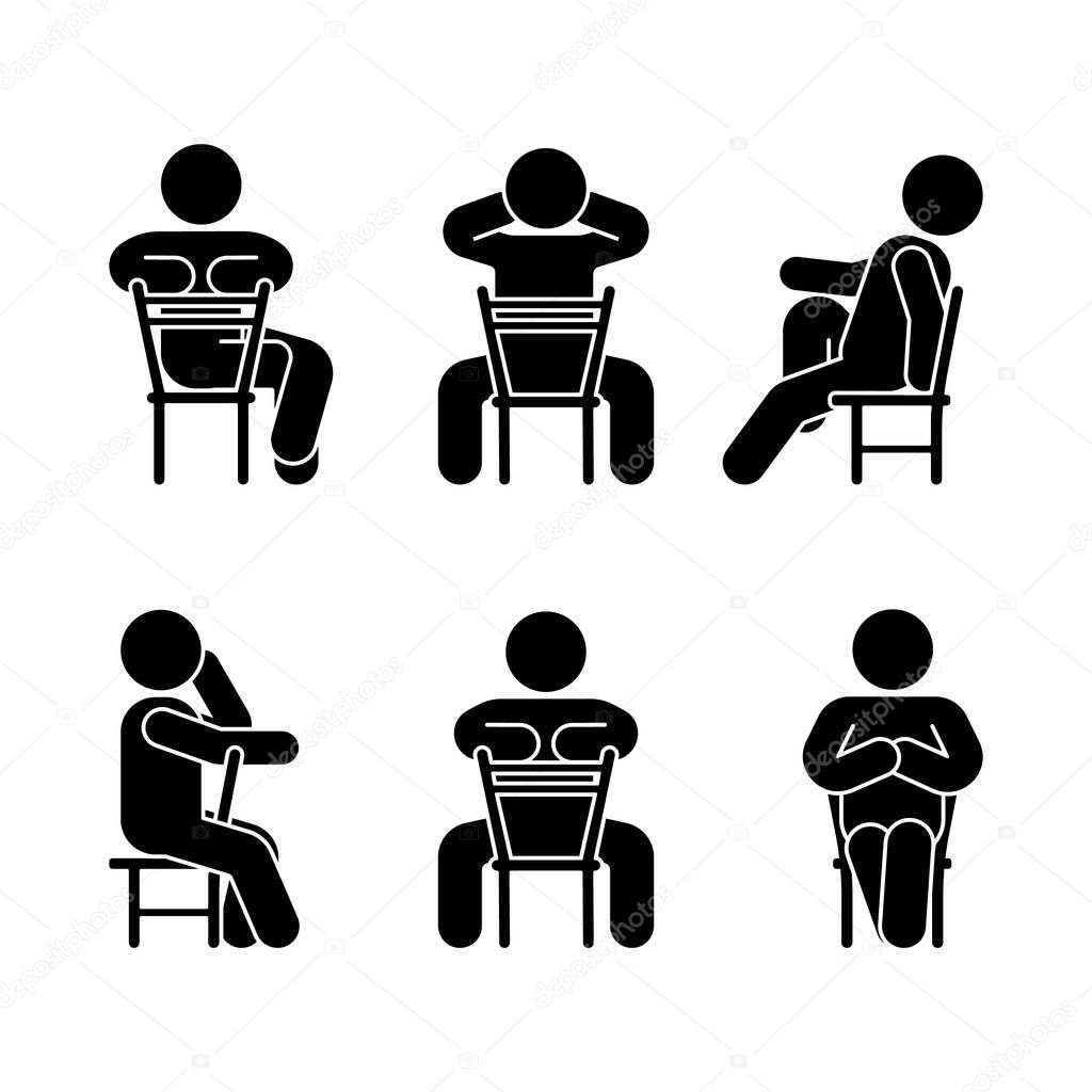 Mujer personas varias posición sentada. Figura de palo de postura ... Mujer personas varias posición sentada. Figura de palo de postura ...