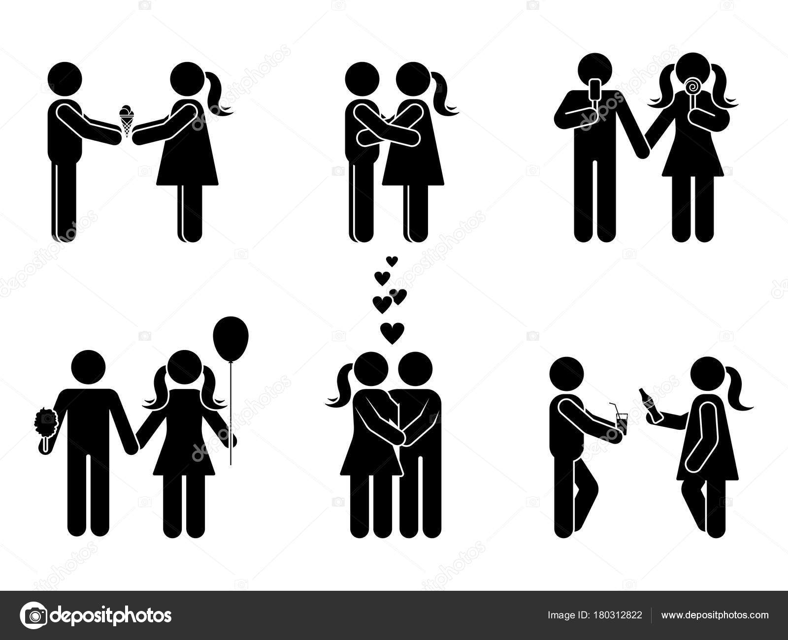 Stick Figure Different Romantic Position Set Vector Illustration Male Female — Stock Vector