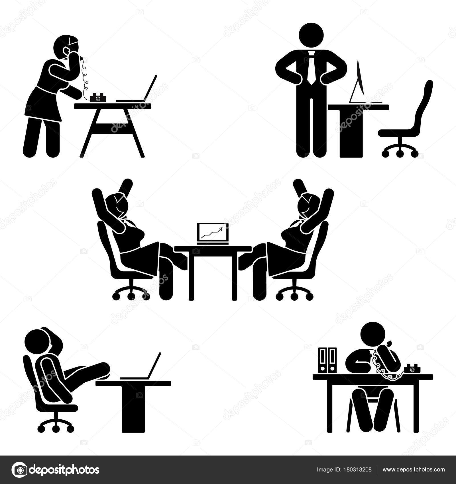 Stick Figure Office Poses Set Business Finance Workplace Support ...