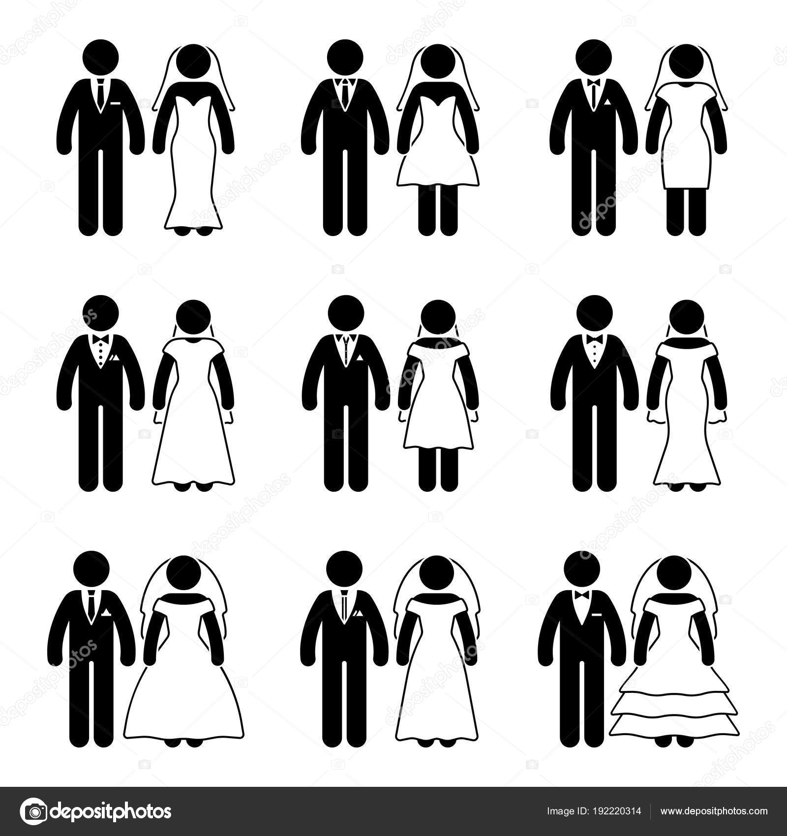 Stick Figure Just Married Groom Bride Set Vector Illustration Happy Stock Vector By ©cherstva