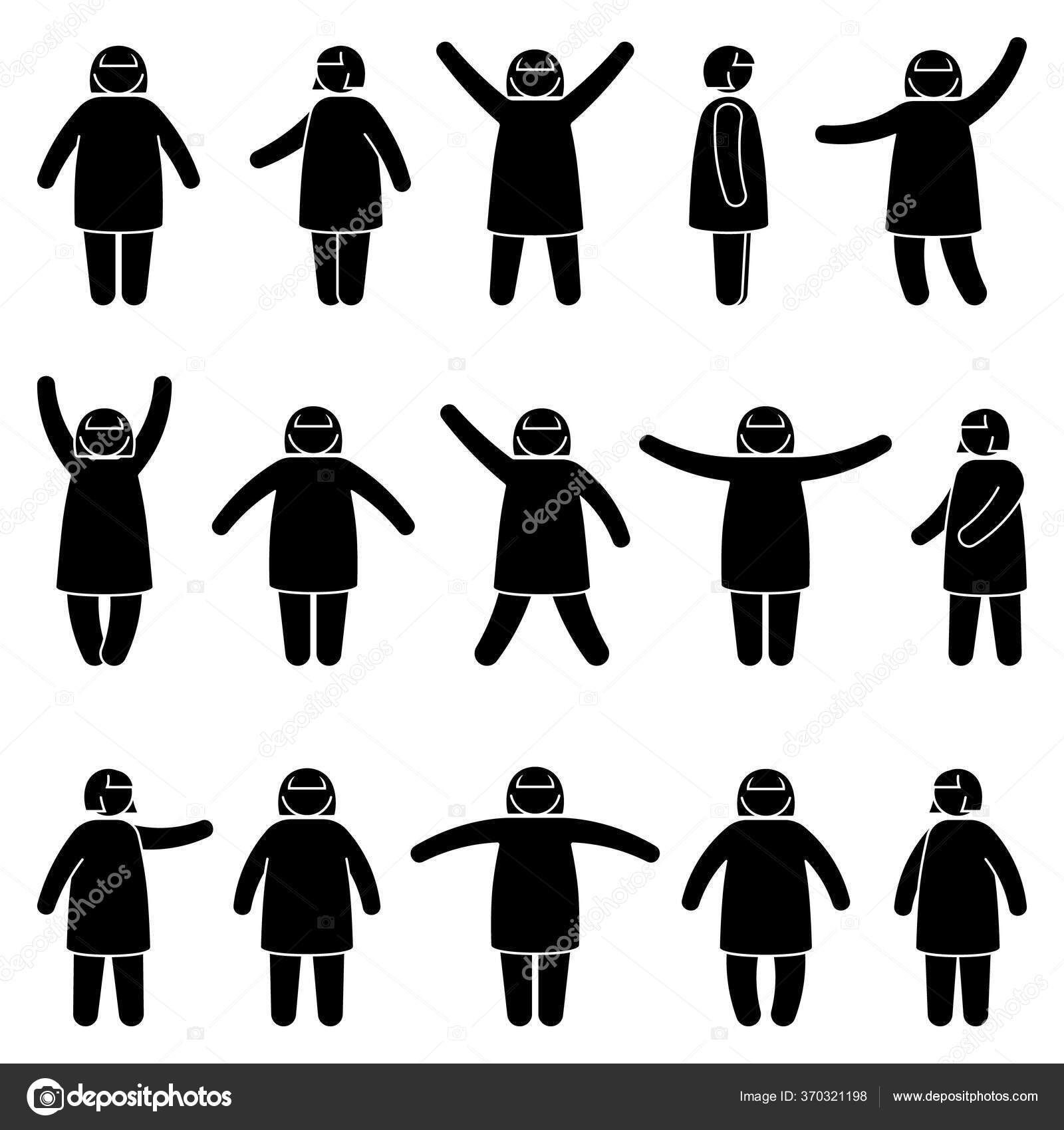 Fat Stick Figure Woman Standing Front Side View Different Poses Stock ...