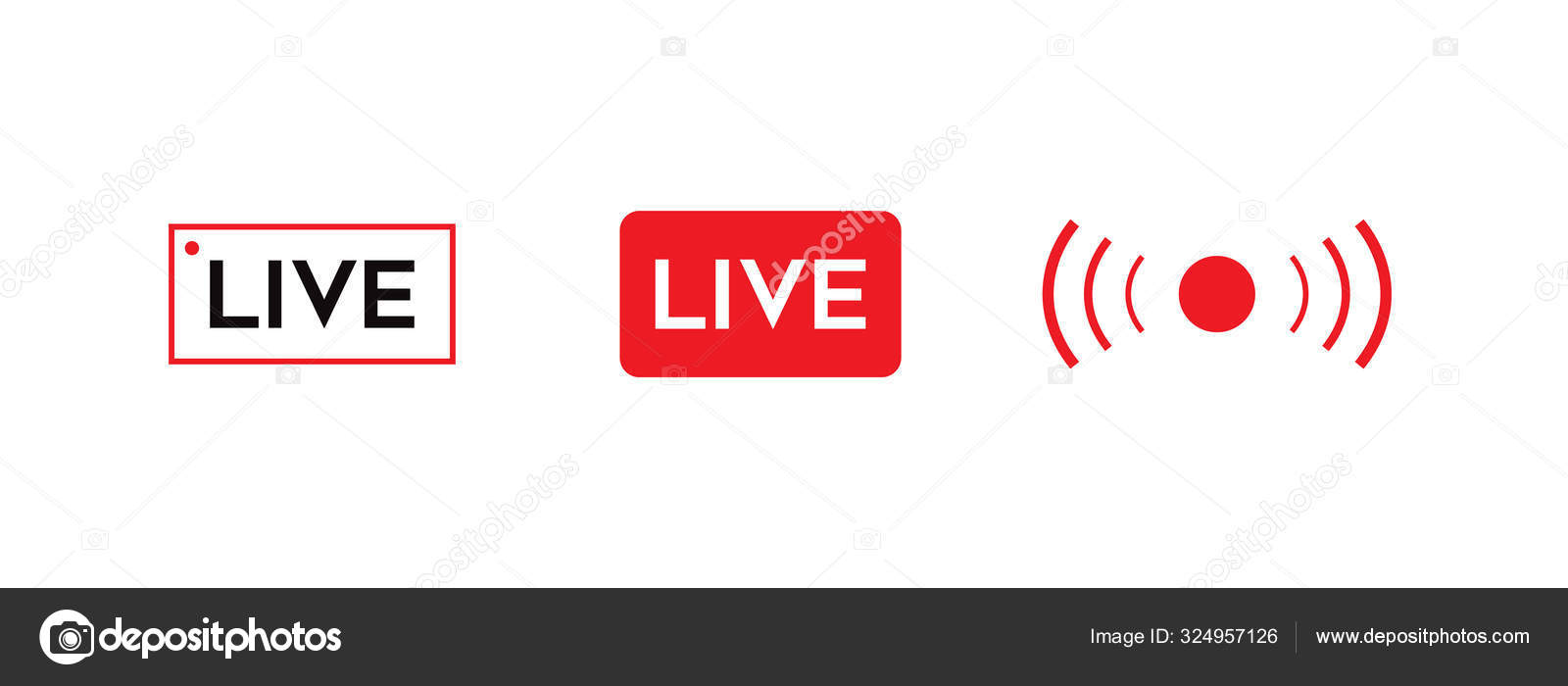 Live Video Icon Set Red Broadcast Buttons Stock Vector Image by ...