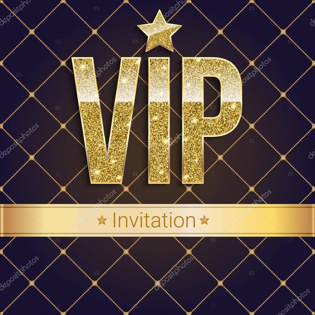 VIP golden letters with glitter on abstract quilted background, luxury ...