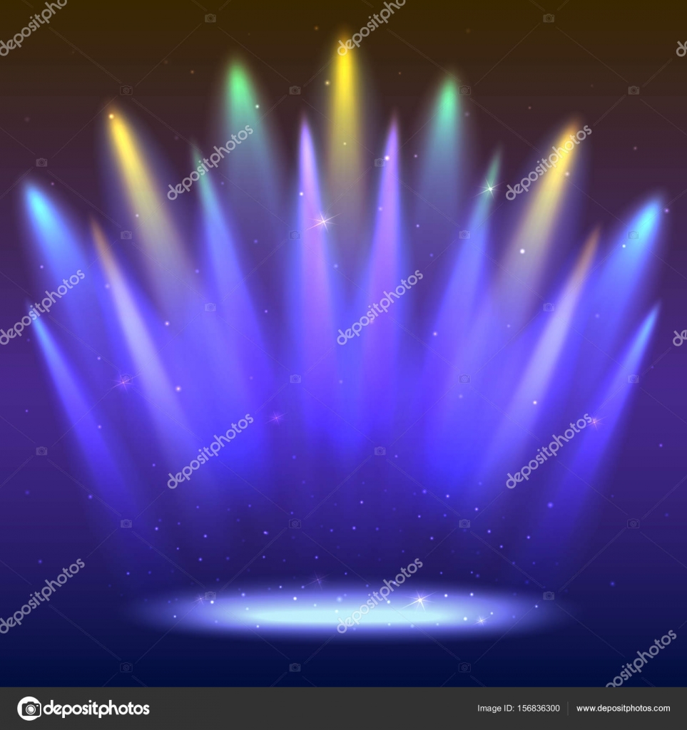 Background with rays of light from the colored spotlights. Bright ...