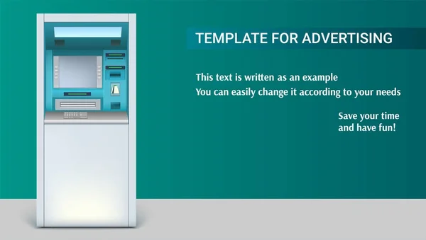 ATM - Automated teller machine with green lightbox, 24 hour banking. Template with ATM terminal ...