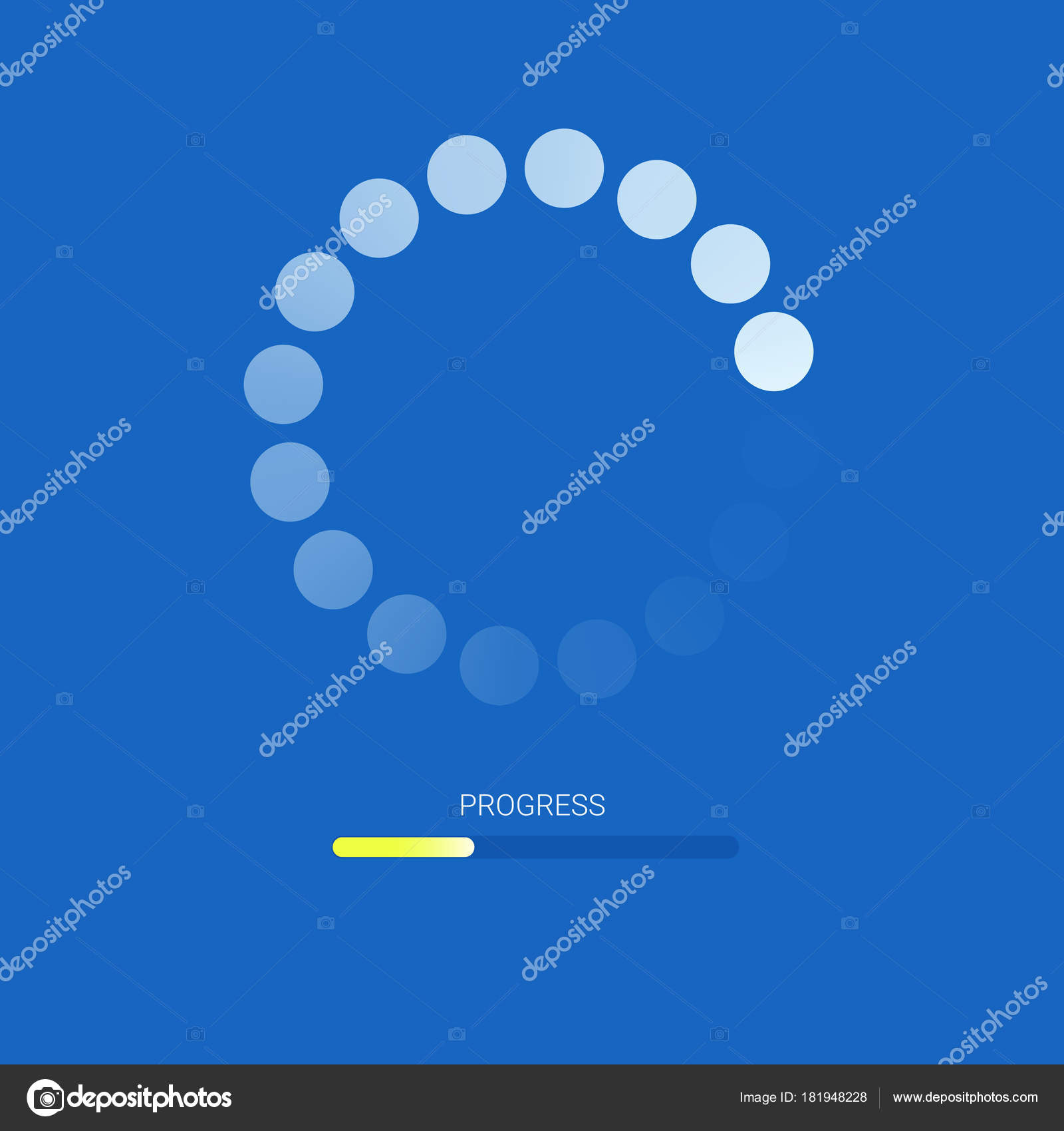 Load bar for mobile apps, web preloader on blue background. Yellow radial load, update or ...