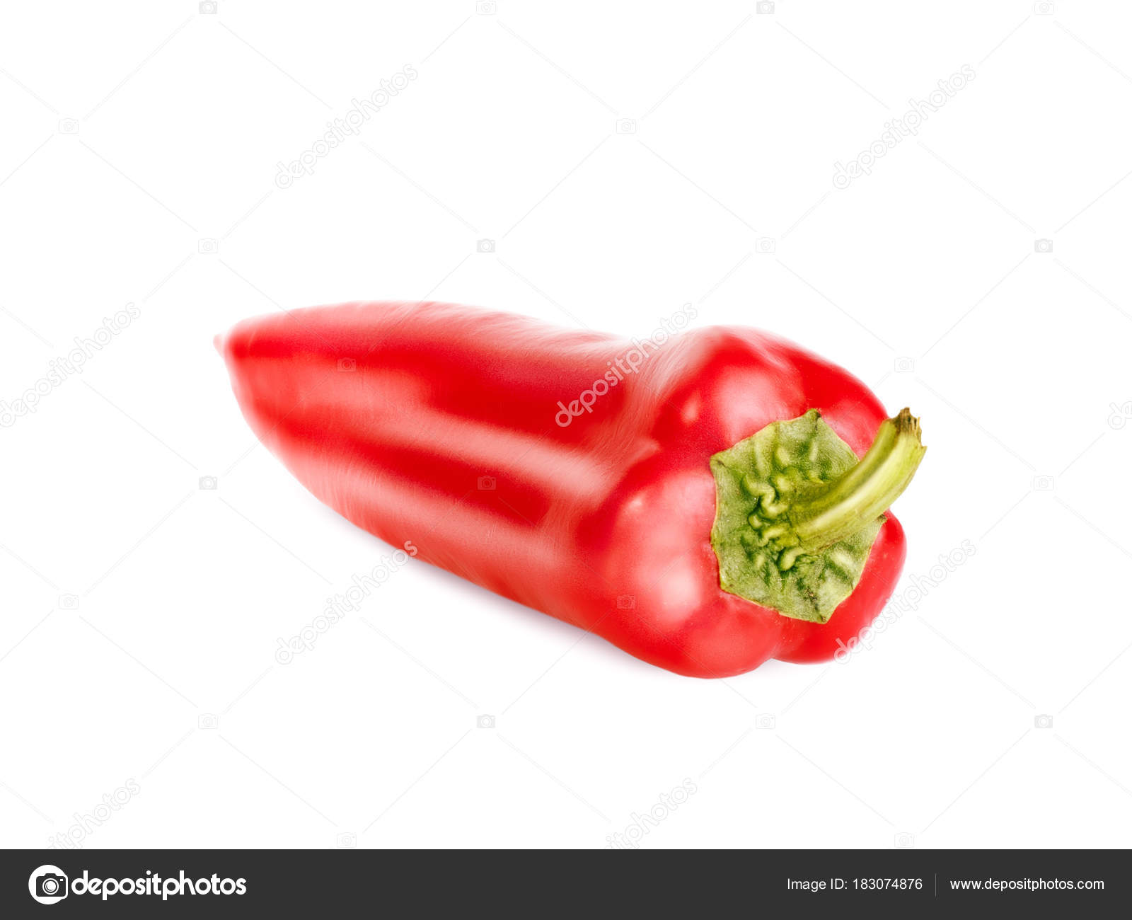 Red juicy pepper with green tail isolated on white background ...
